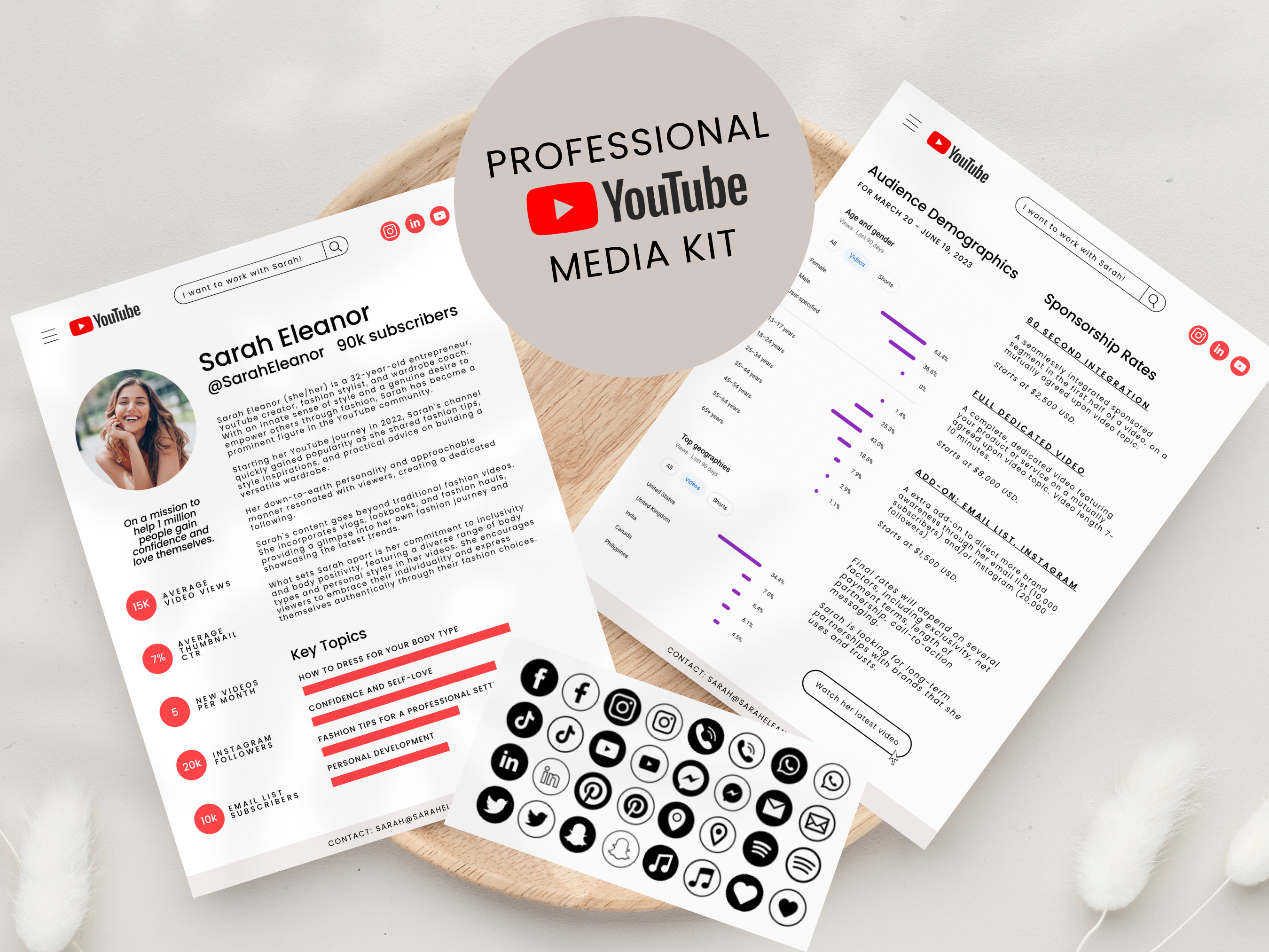 Youtube Media Kit Canva Template Youtuber Press Kit Youtube Channel ...