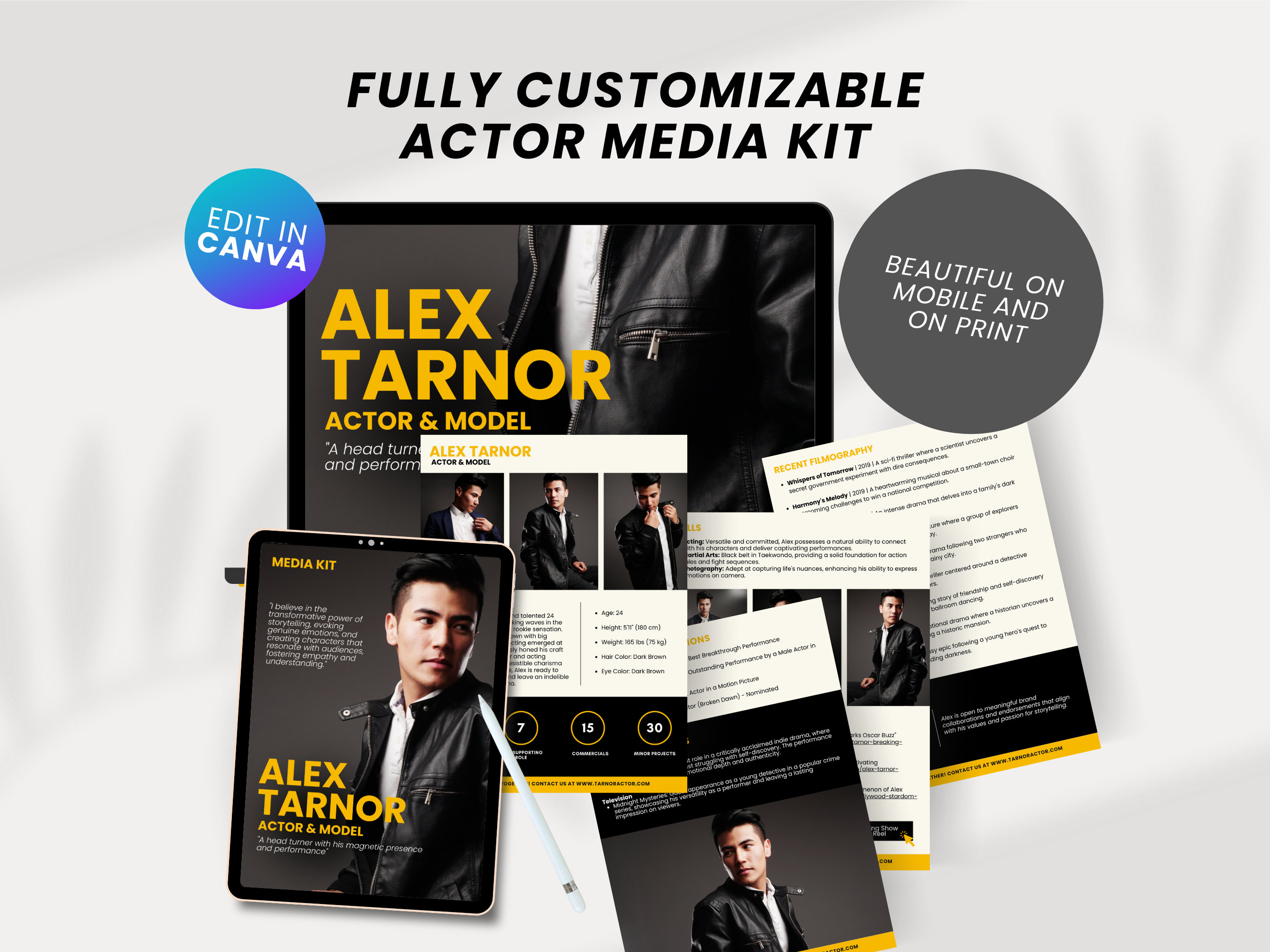 5-page Actor Media Kit Canva Template Actor Press Kit EPK for Actors ...