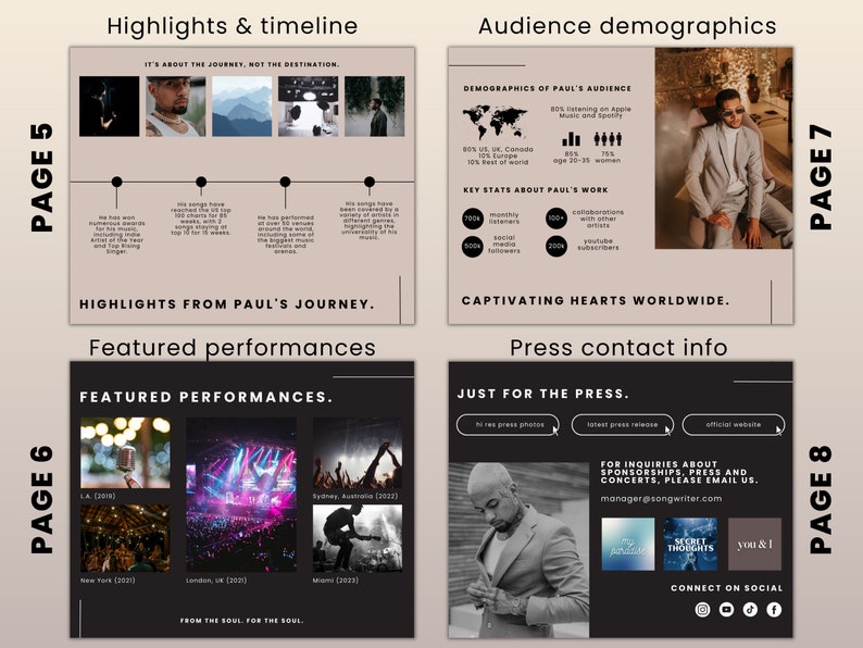 8 Page Music Electronic Press Kit, Artist Media Kit, EPK for Musicians ...