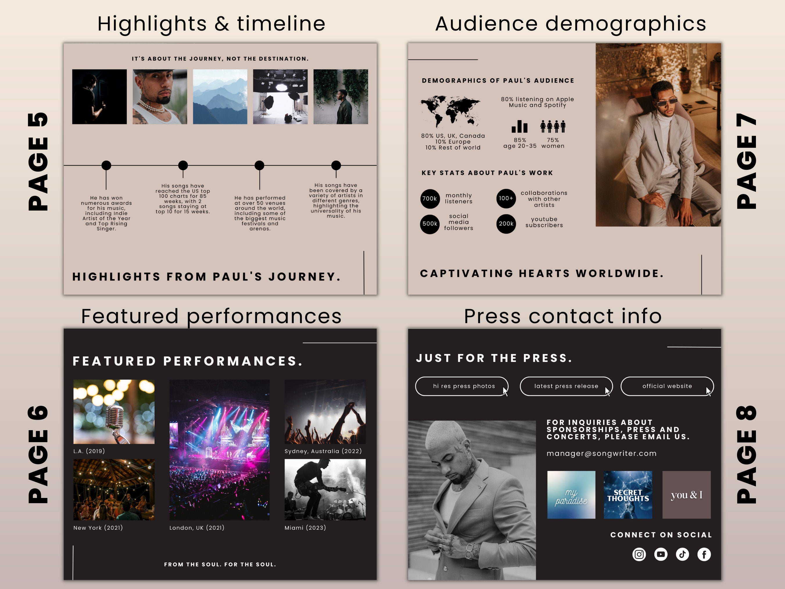 8 Page Music Electronic Press Kit, Artist Media Kit, EPK for Musicians ...