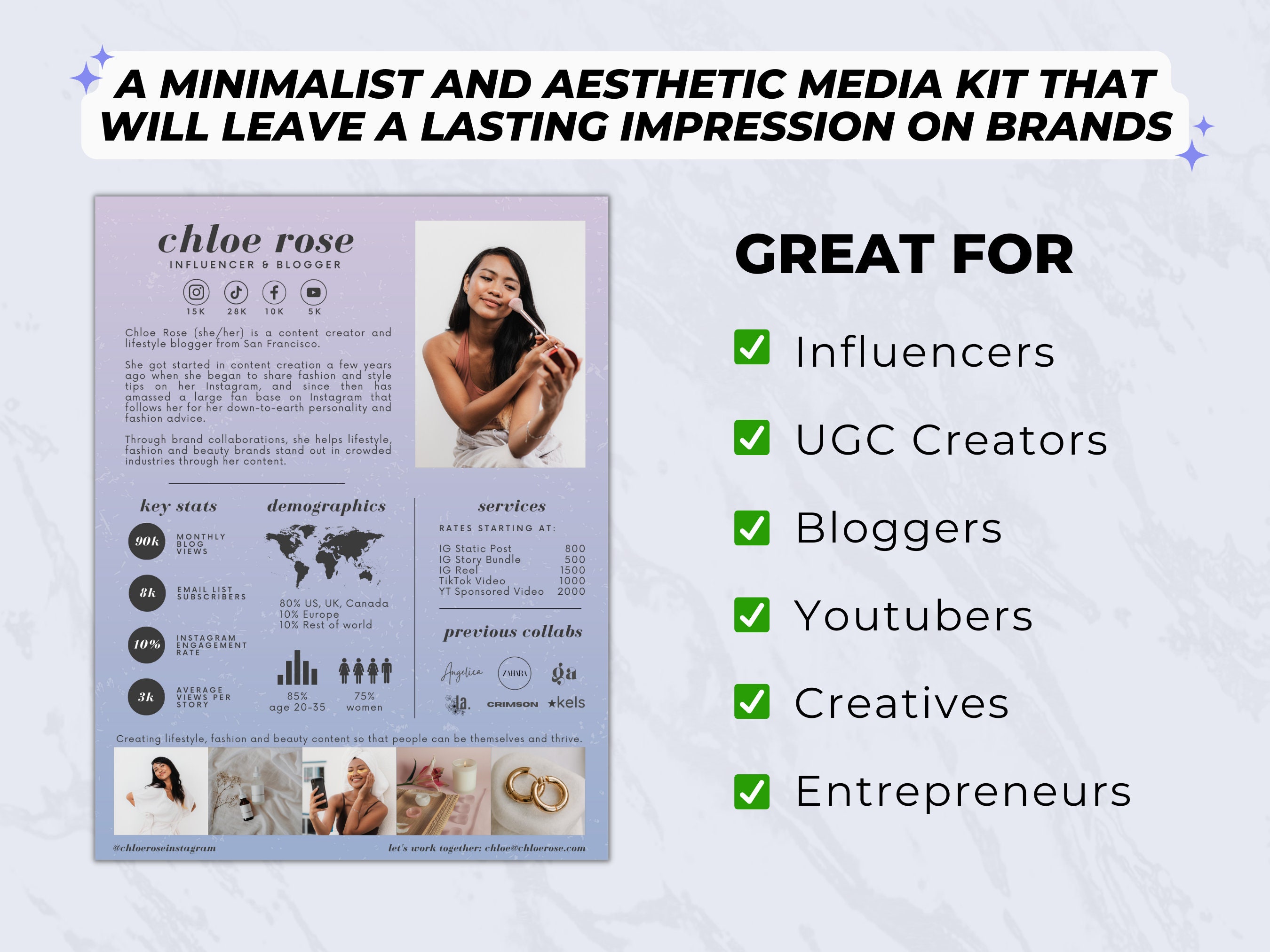 1 Page Media Kit Canva Template, Media Kit Tiktok Instagram, Media Kit ...