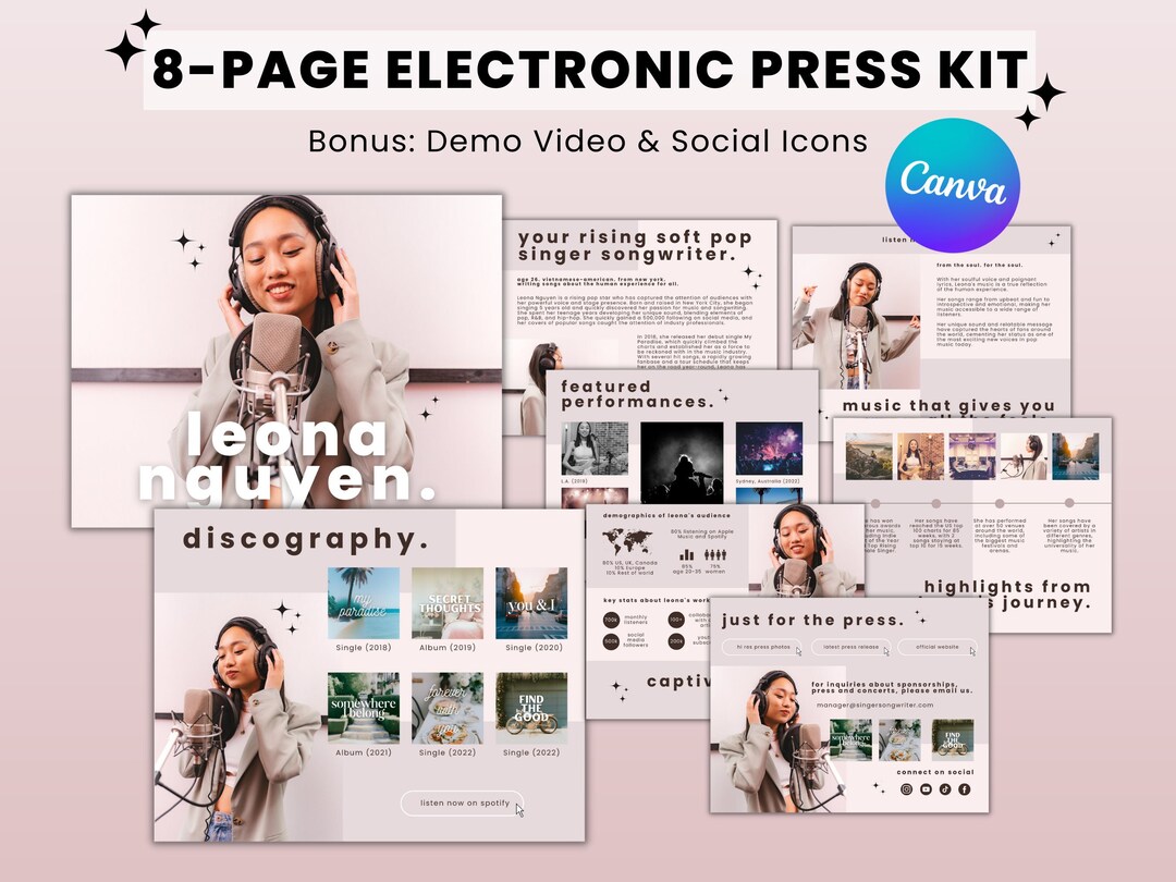 8 Page Music Electronic Press Kit, EPK for Musicians, Artist Media Kit ...