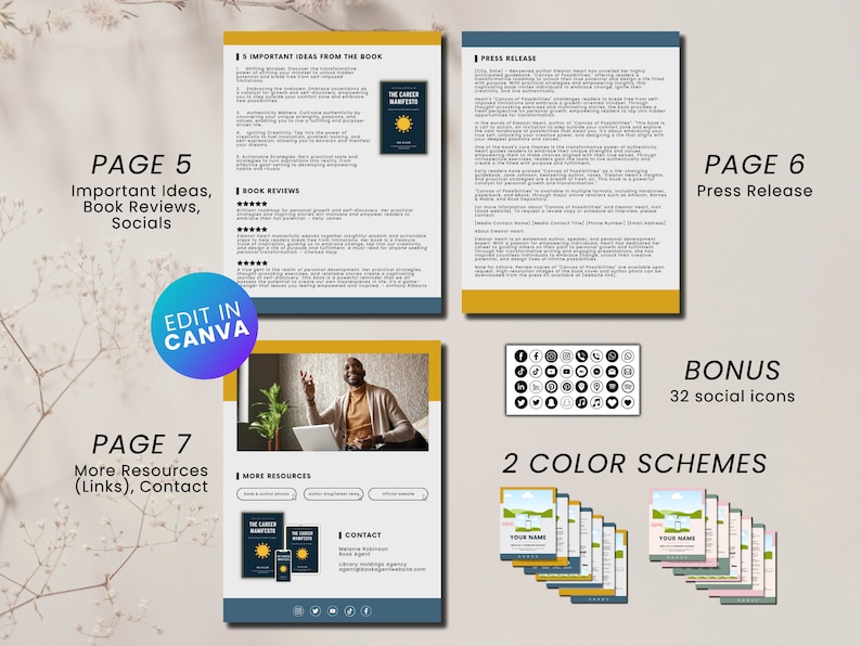 7-page Author Media Kit Canva Template, Author Press Kit, Book Media ...