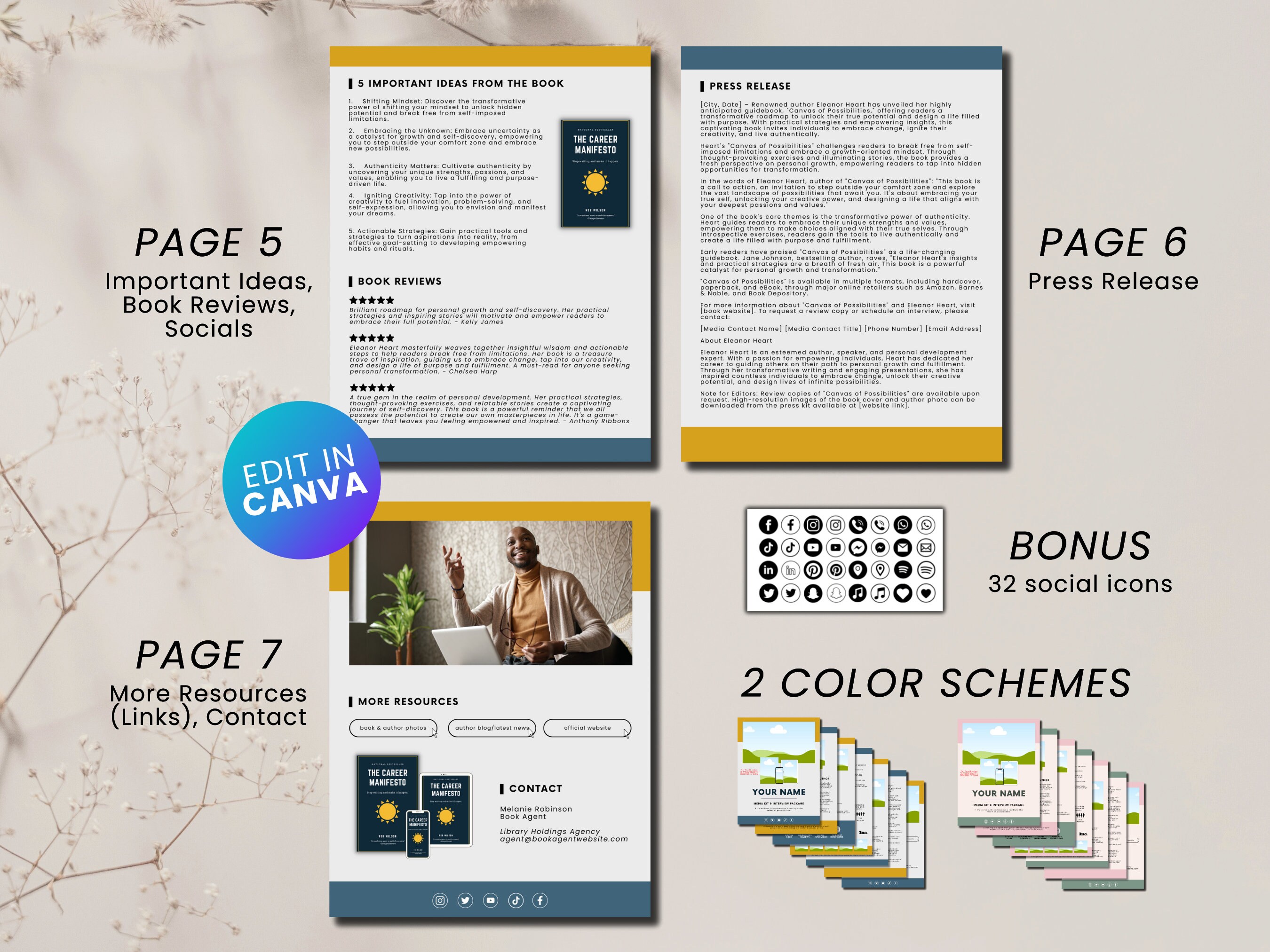 7-page Author Media Kit Canva Template, Author Press Kit, Book Media ...