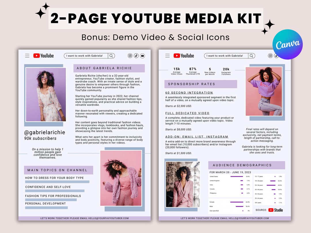Youtube Media Kit Canva Template Youtuber Press Kit Youtube - Etsy