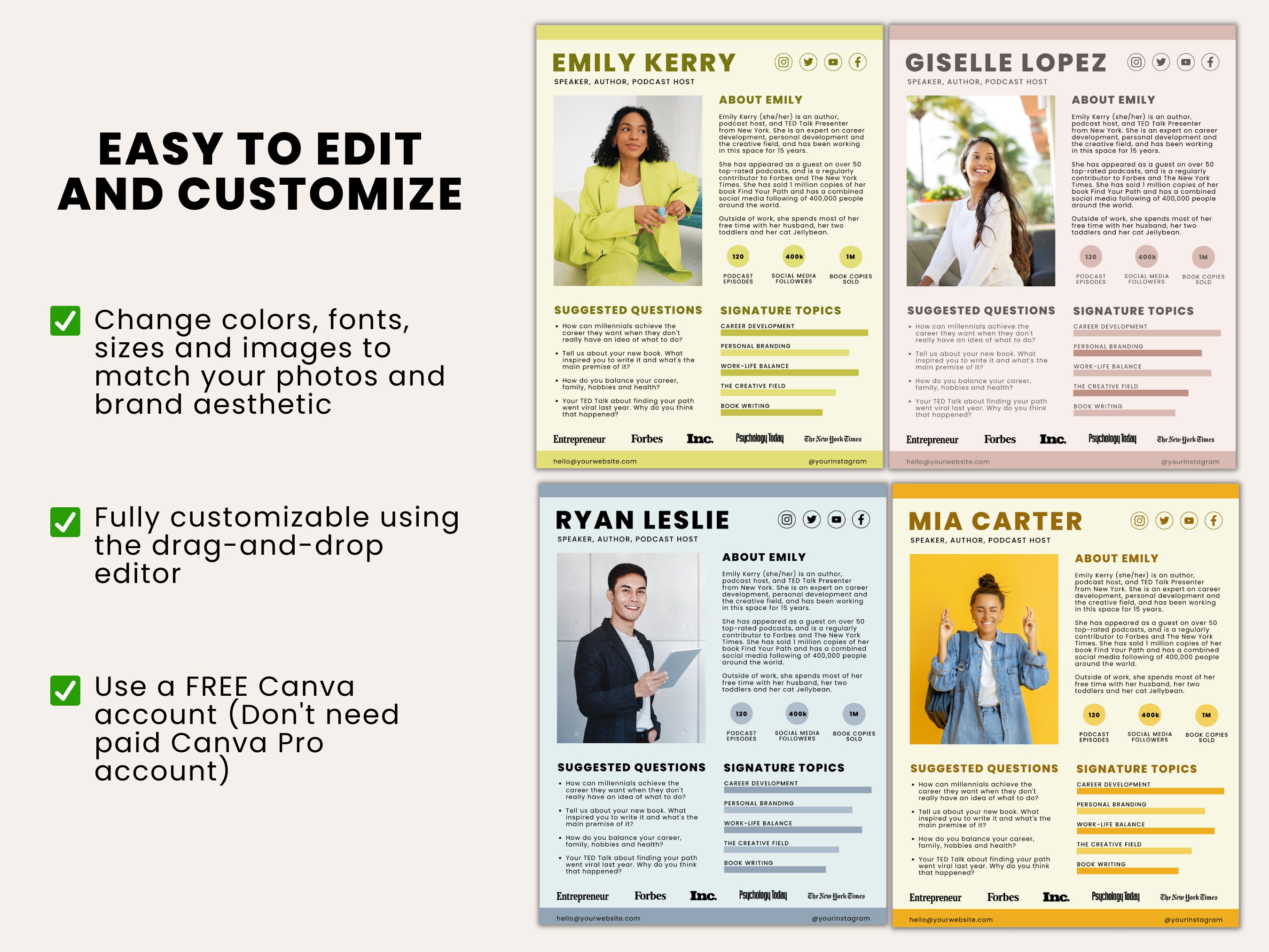 Podcast Guest One Sheet Template, Podcast Guest Template, Speaker Sheet, Speaker One Page ...