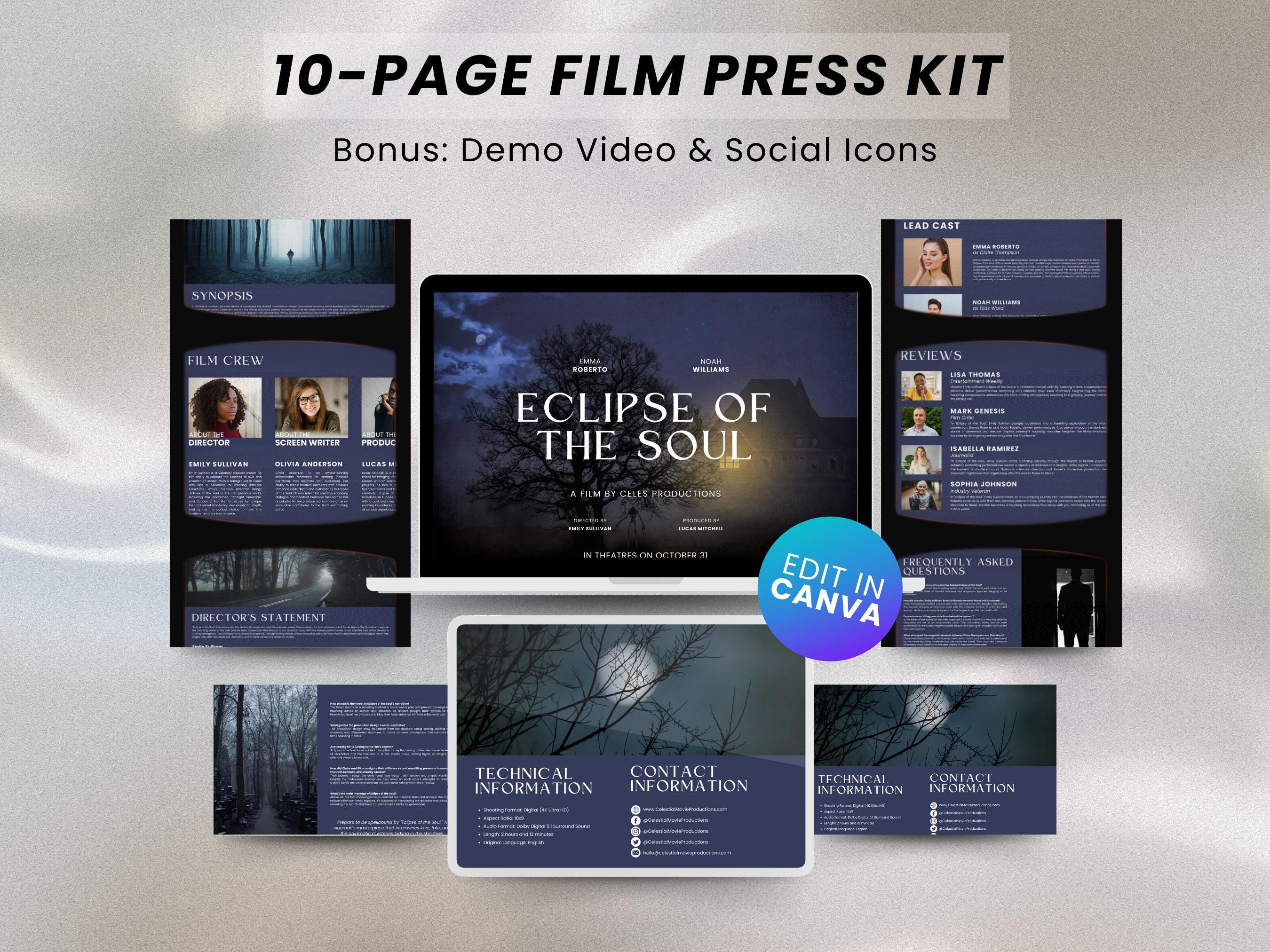 10 Page Film Press Kit Canva Template Film Media Kit Movie Press Kit ...
