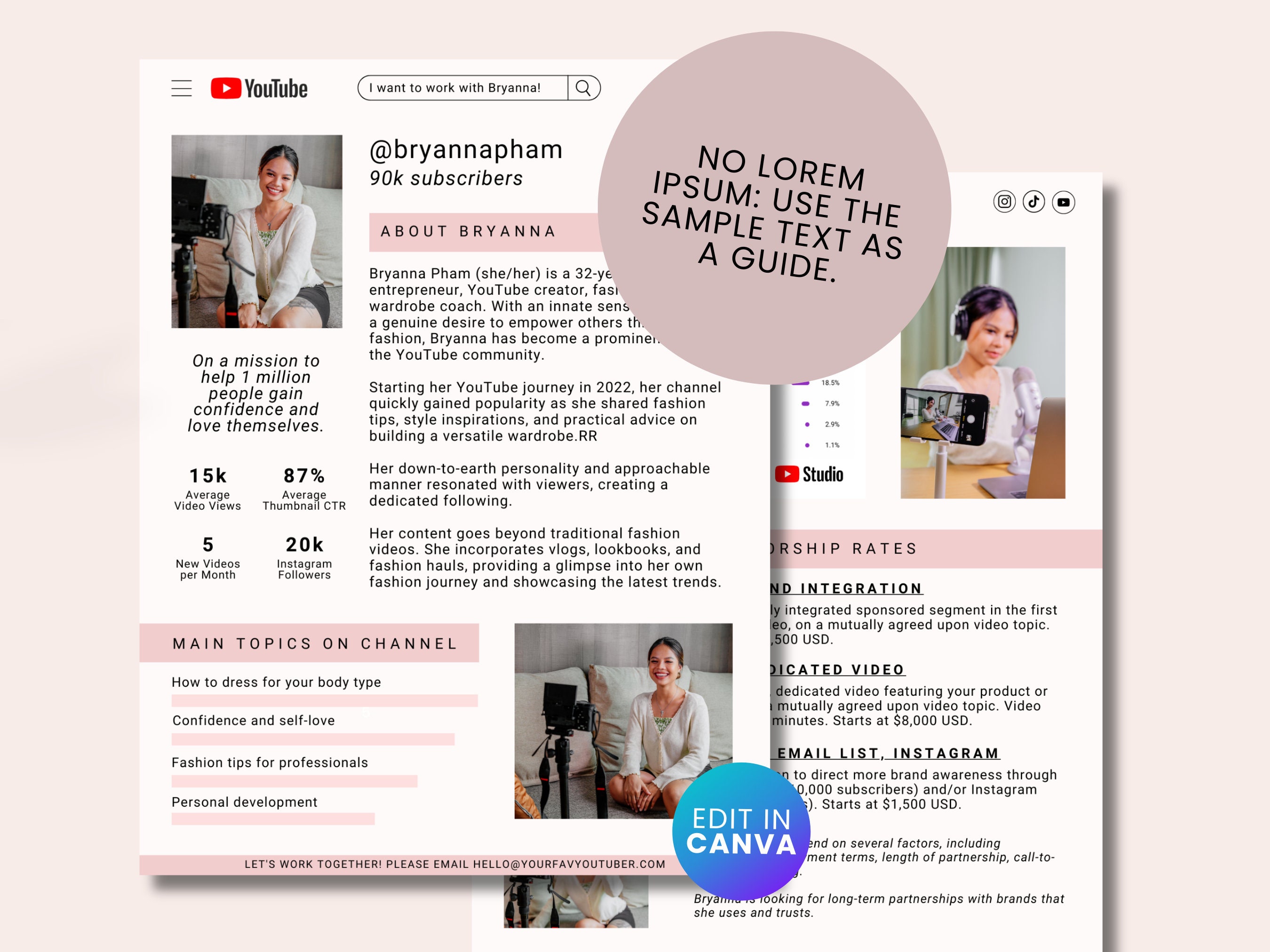 Youtube Media Kit Canva Template Youtuber Press Kit Youtube Channel ...