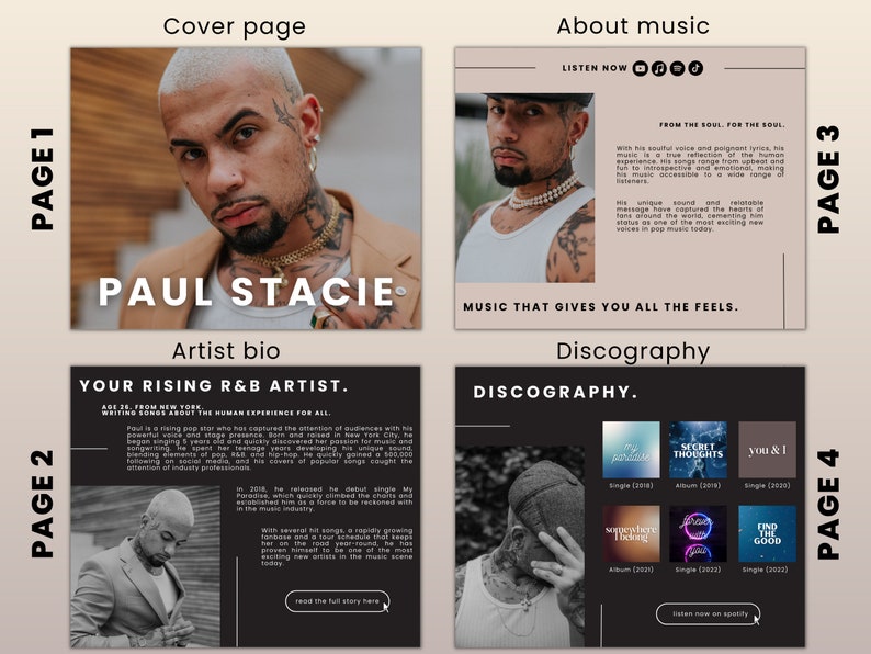 8 Page Music Electronic Press Kit, Artist Media Kit, EPK for Musicians ...