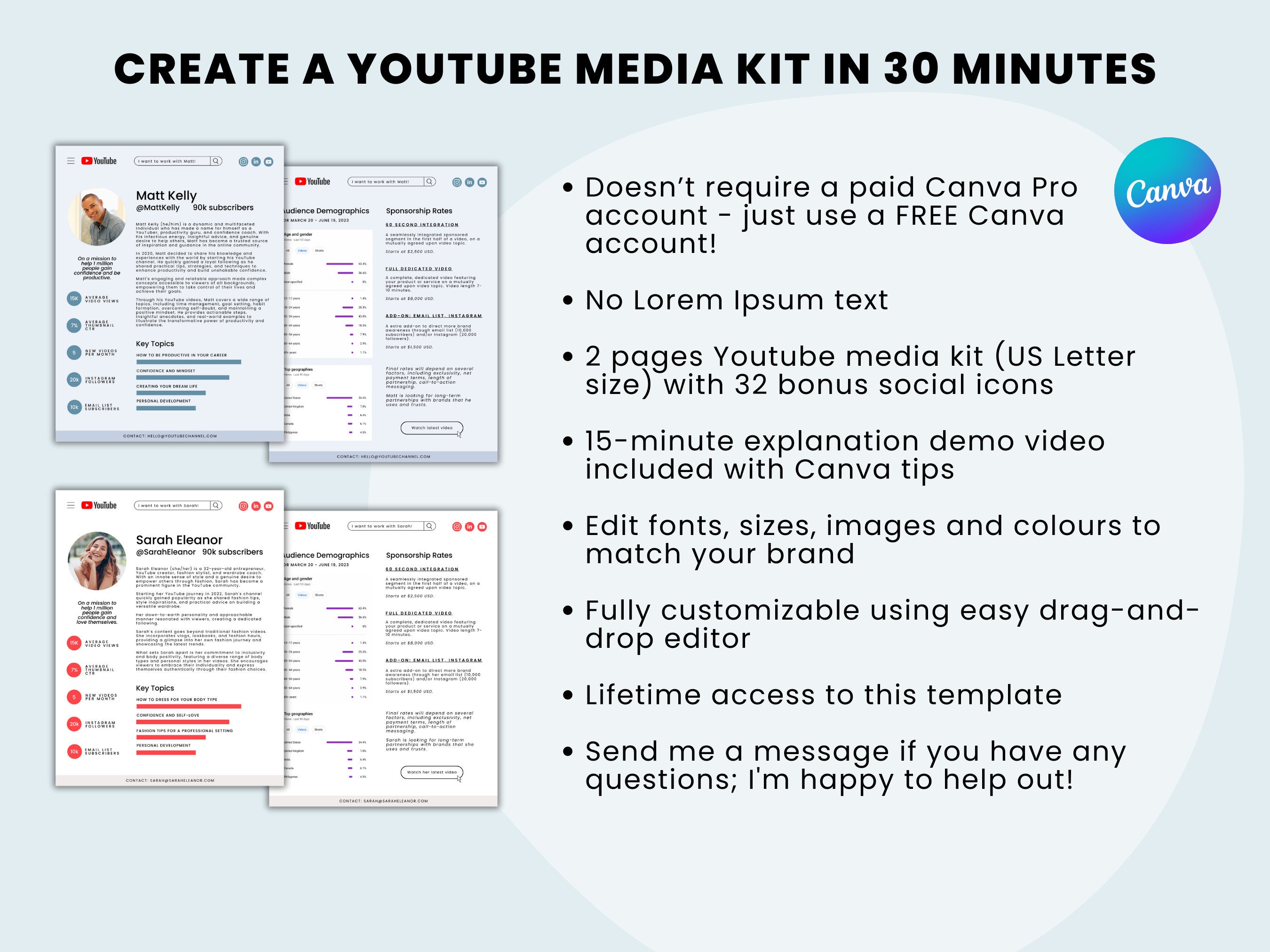 Youtube Media Kit Canva Template Youtuber Press Kit Youtube - Etsy