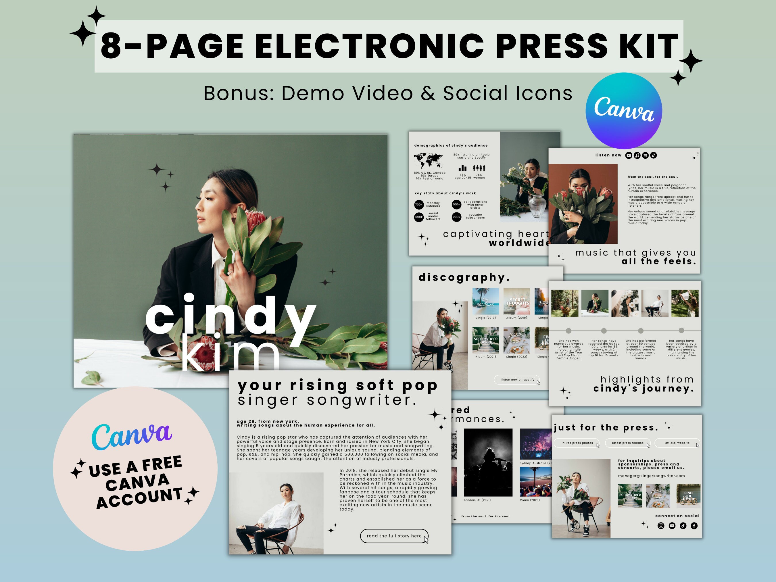 8 Page Music Electronic Press Kit, Artist Media Kit, EPK for Musicians ...