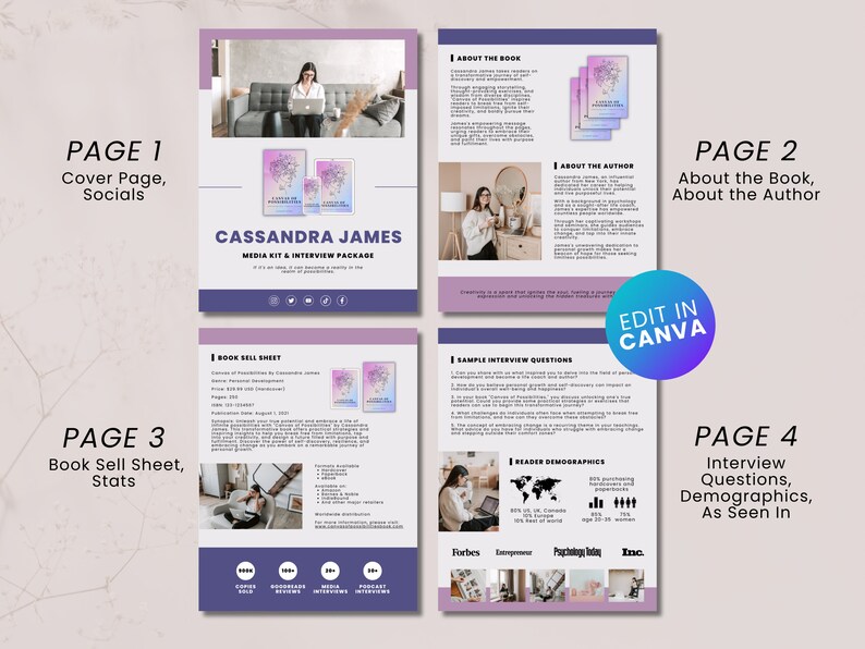 7-page Author Media Kit Canva Template, Author Press Kit, Book Media ...