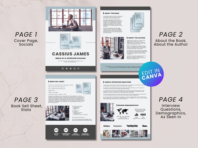 7-page Author Press Kit Canva Template, Author Media Kit, Book ...