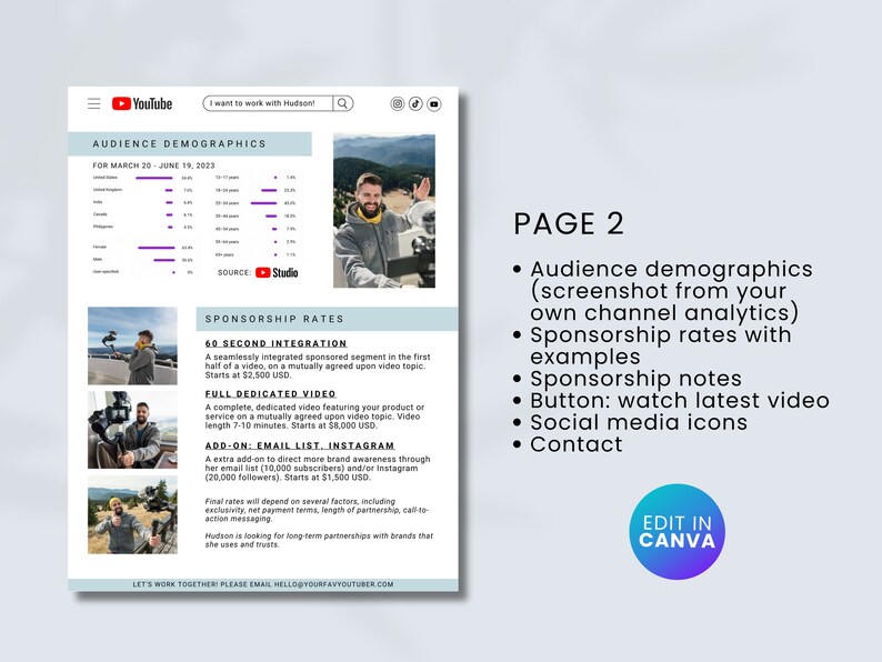 Youtube Media Kit Canva Template Youtuber Press Kit Youtube Channel ...