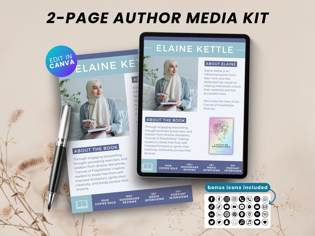 2-page Author Press Kit Canva Template, Author Media Kit, Book ...