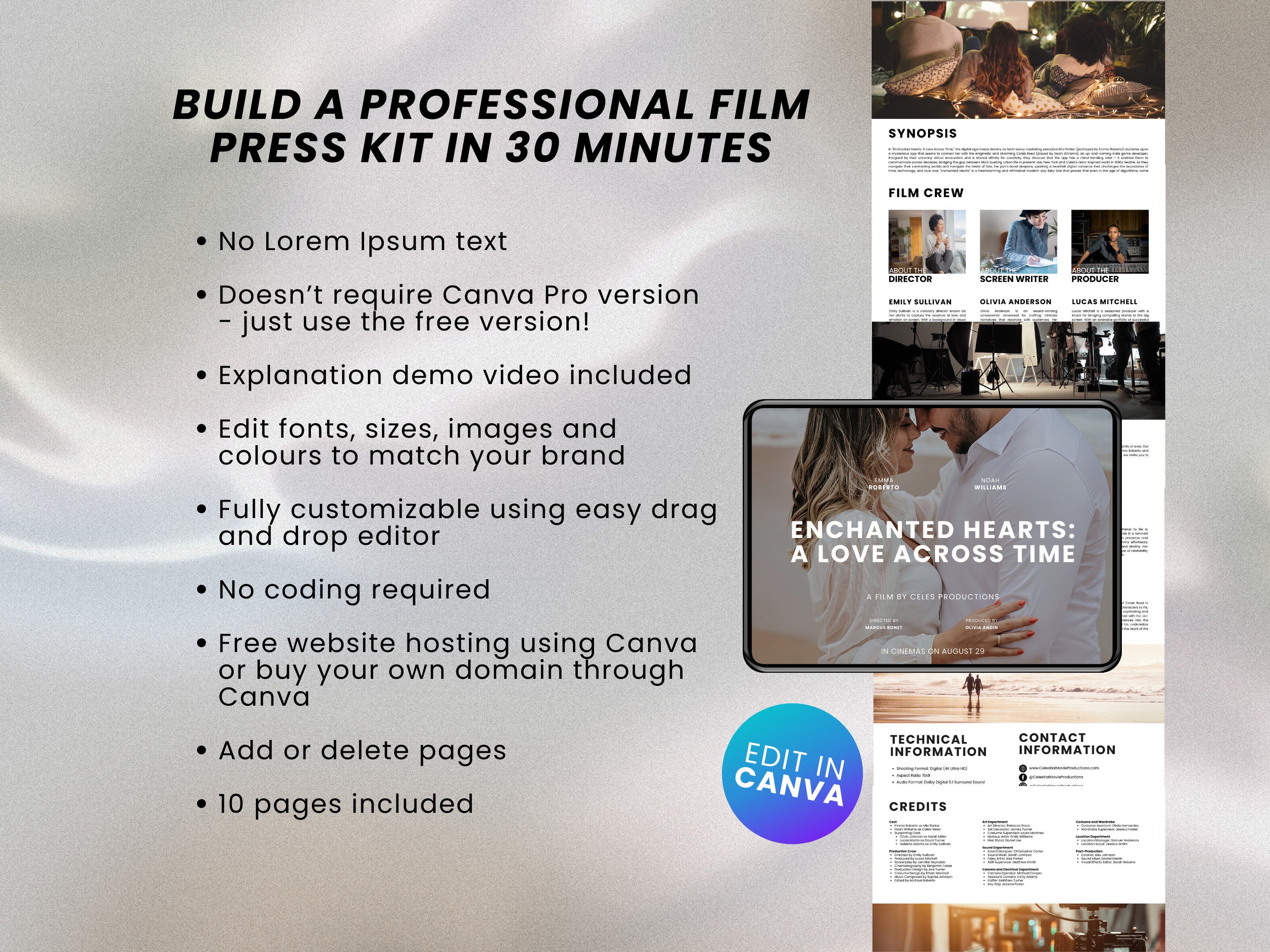 10 Page Film Press Kit Canva Template Film Media Kit Movie Press Kit ...