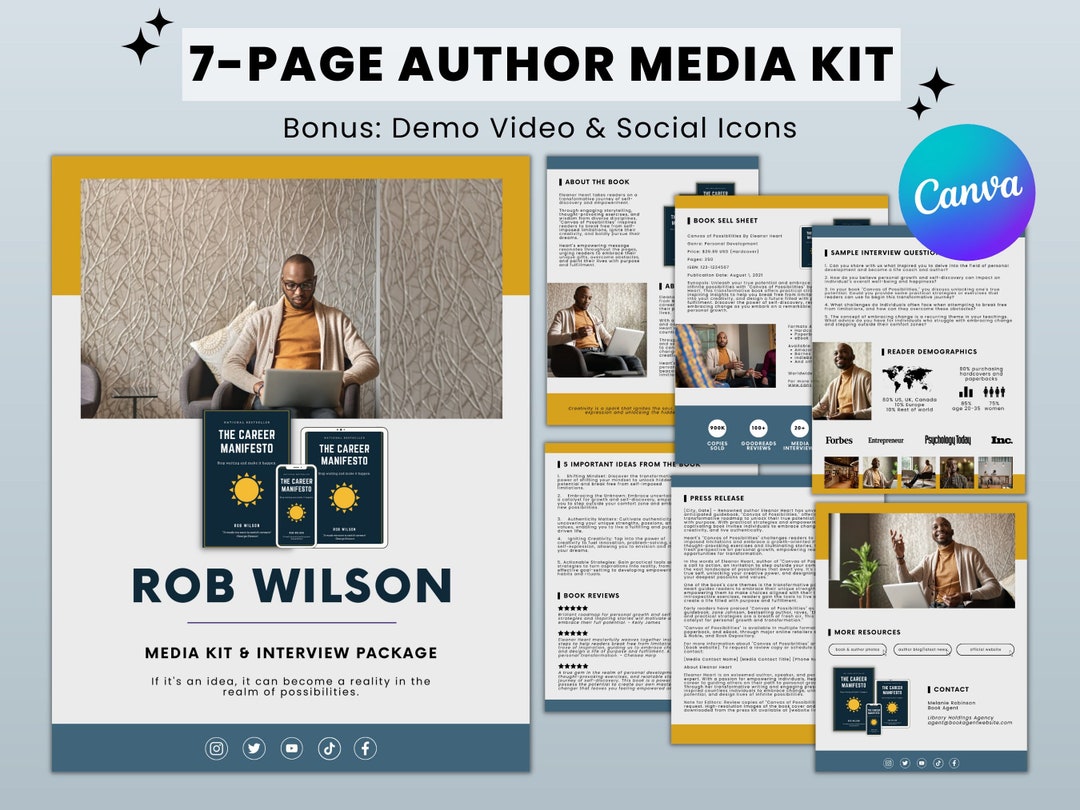 7-page Author Media Kit Canva Template Author Press Kit Book - Etsy