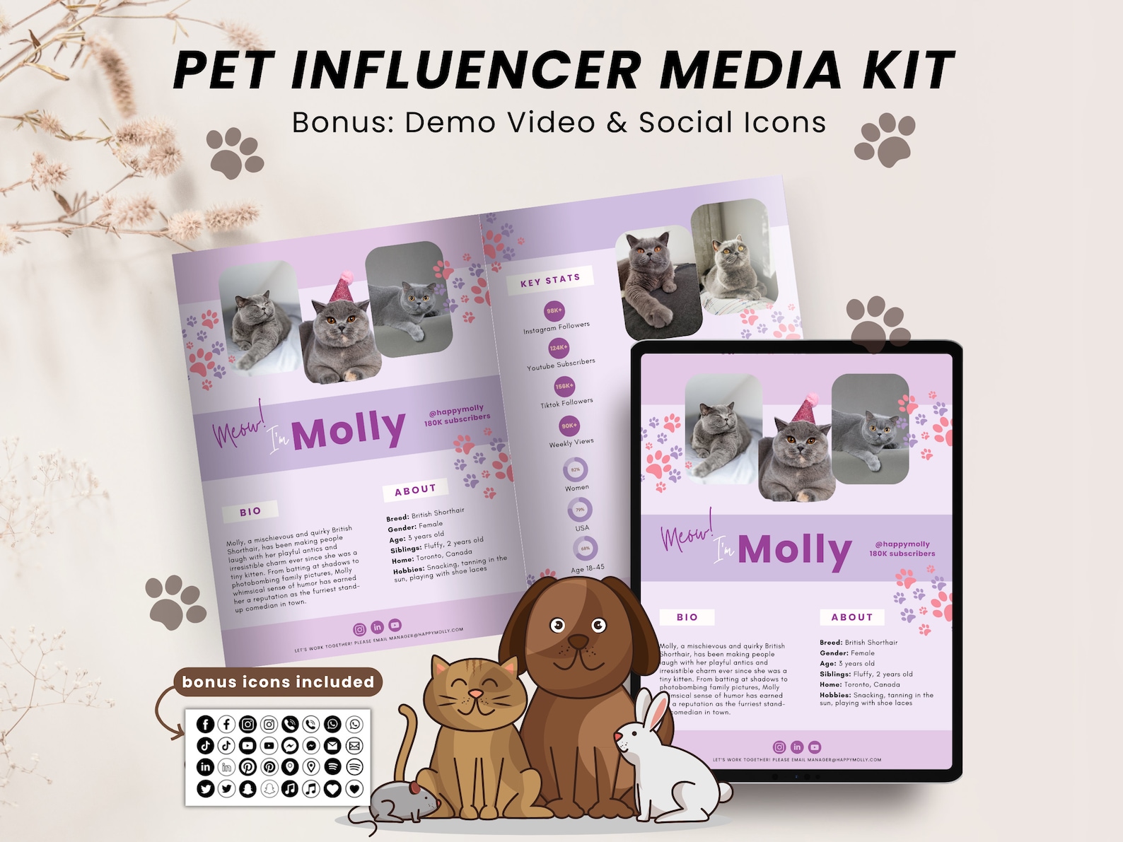 Pet Influencer Media Kit Canva Template Cat Pet Media Kit Rate Sheet ...