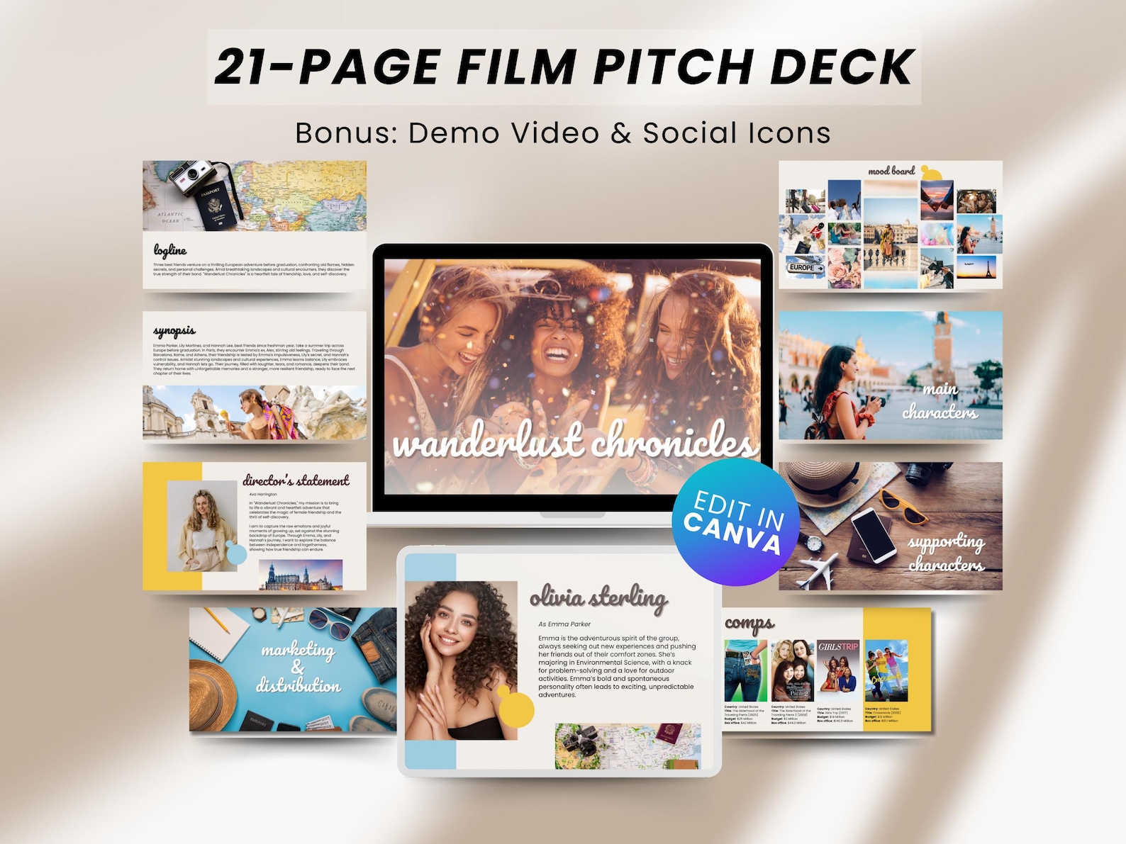 21 Page Film Pitch Deck Canva Template TV Pitch Deck Movie Pitching ...