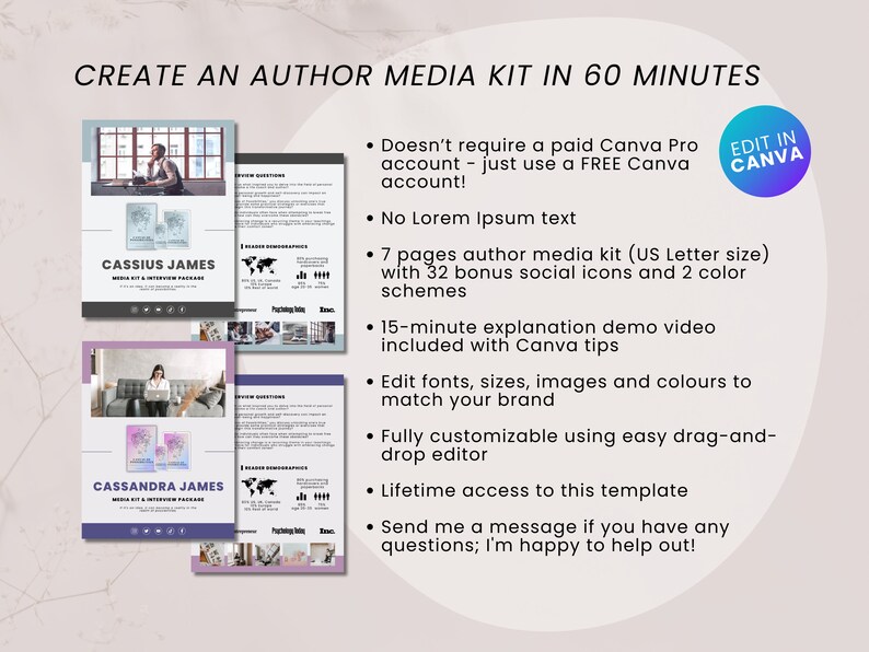 7-page Author Press Kit Canva Template, Author Media Kit, Book ...
