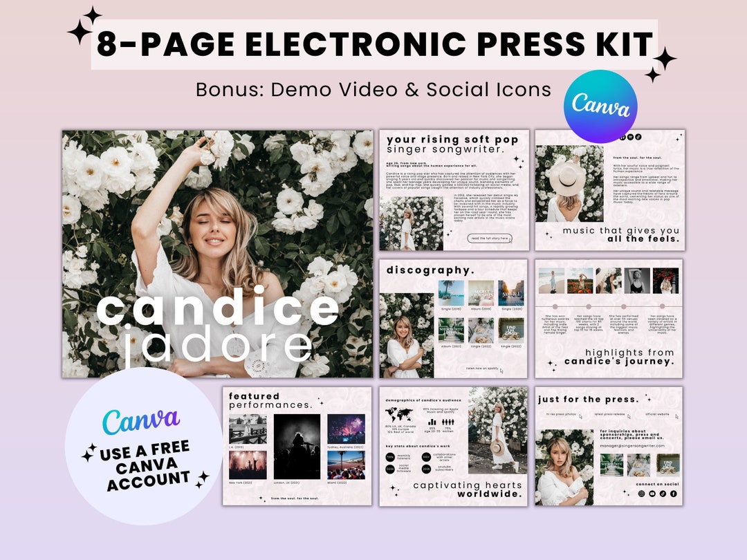 8 Page Music Electronic Press Kit, Artist Media Kit, EPK for Musicians ...