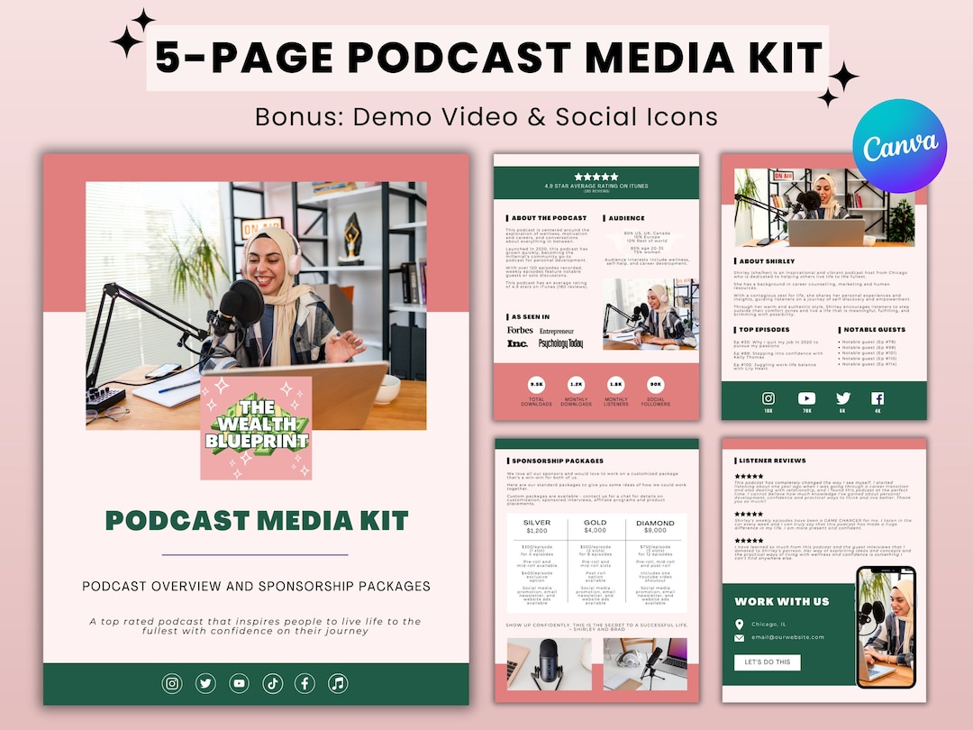 5 Page Podcast Media Kit Canva Template, Podcast Press Kit, Podcast ...