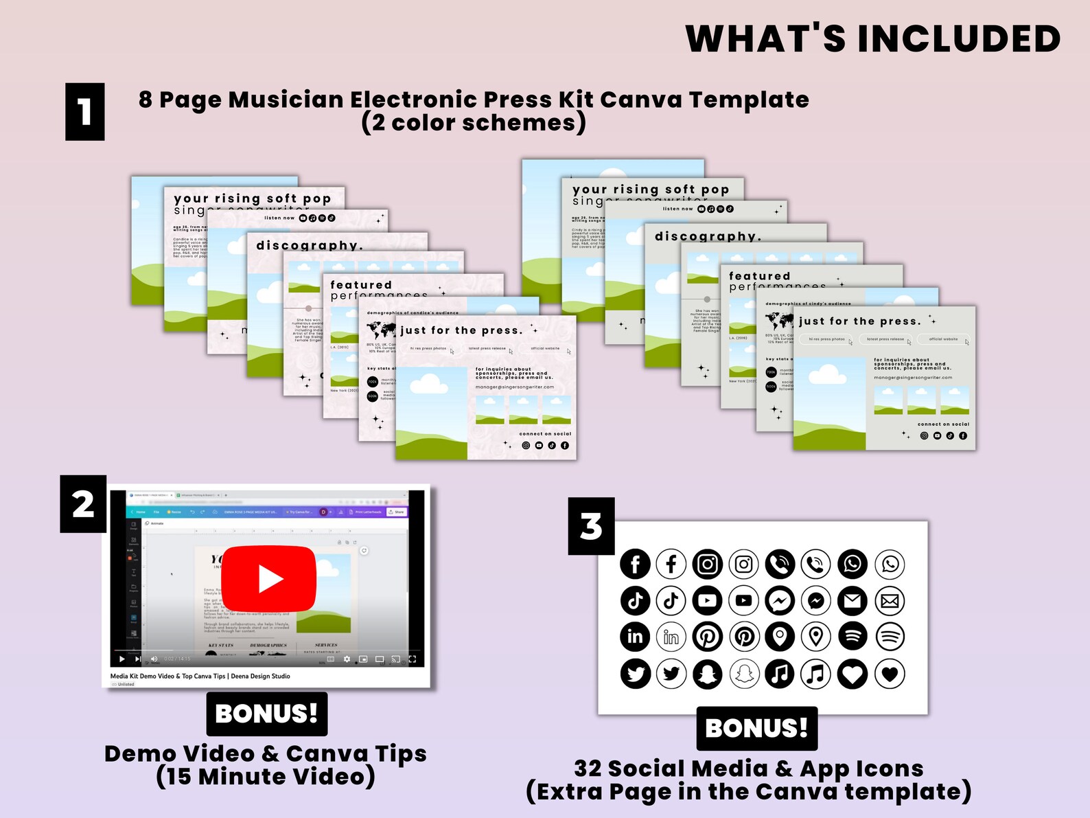 8 Page Music Electronic Press Kit, Artist Media Kit, EPK for Musicians ...