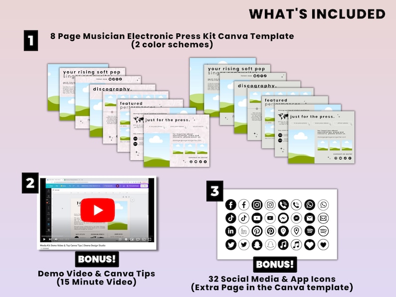 8 Page Music Electronic Press Kit, Artist Media Kit, EPK for Musicians ...