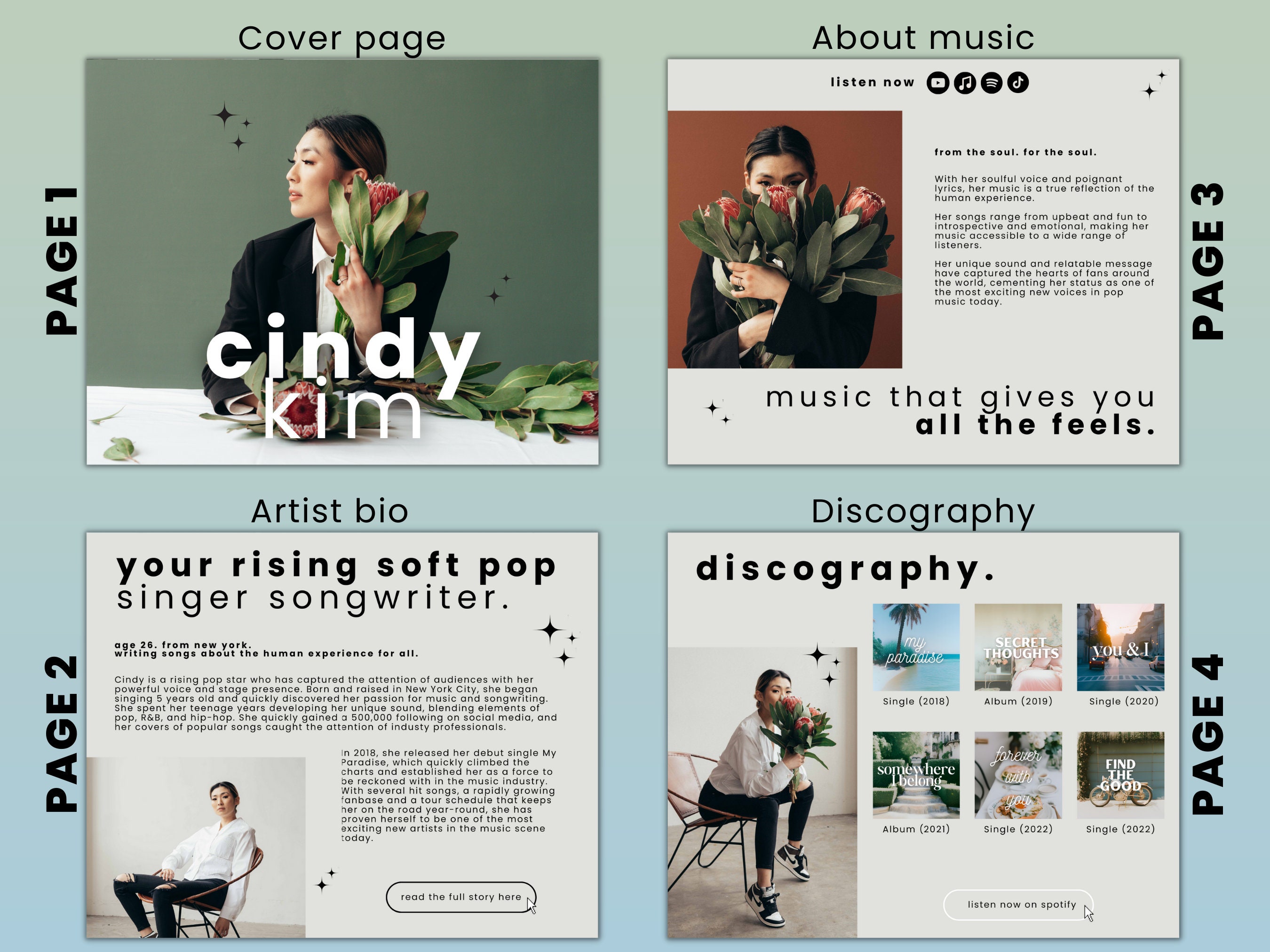 8 Page Music Electronic Press Kit, Artist Media Kit, EPK for Musicians ...