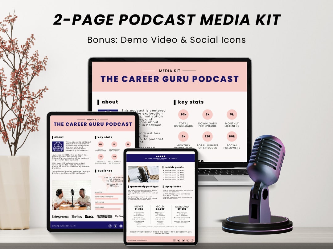 2 Page Podcast Media Kit Canva Template, Podcast Press Kit, Podcast ...