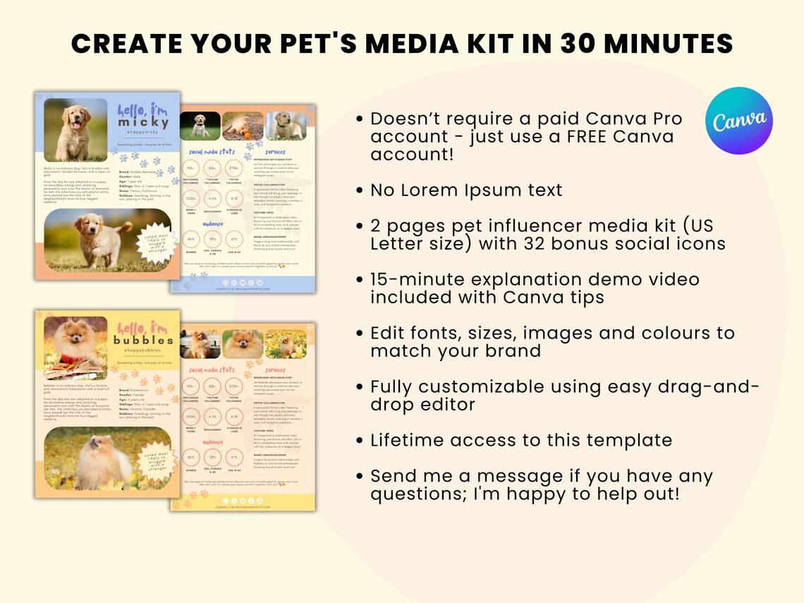 Pet Influencer Media Kit Canva Template Dogfluencer Pet Media Kit Rate ...