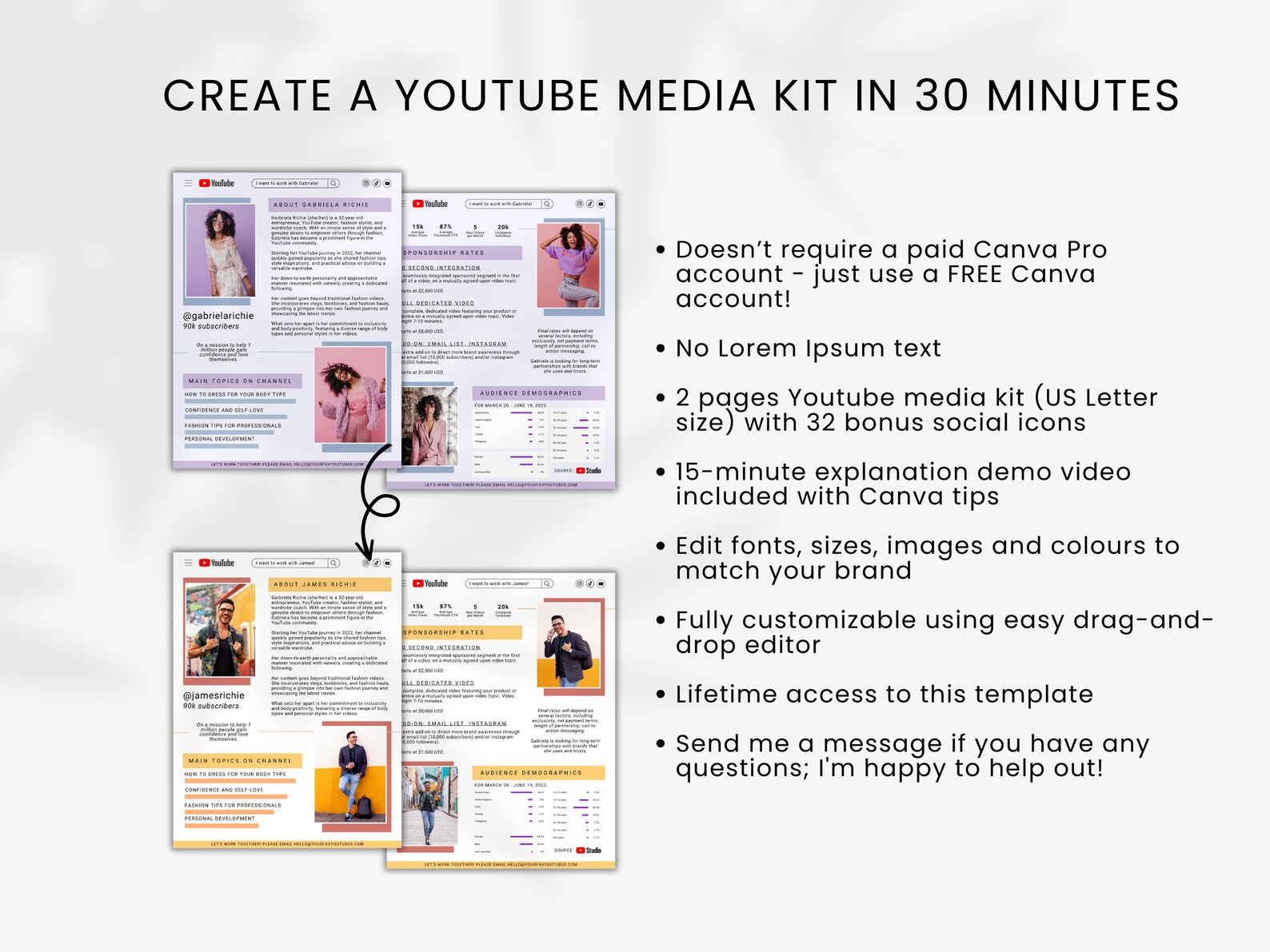 Youtube Media Kit Canva Template Youtuber Press Kit Youtube Channel ...