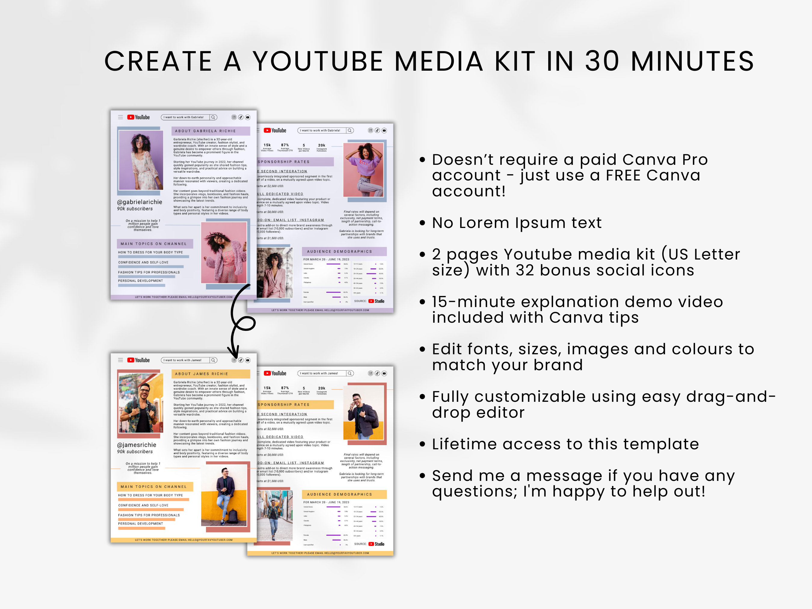 Youtube Media Kit Canva Template Youtuber Press Kit Youtube Channel ...