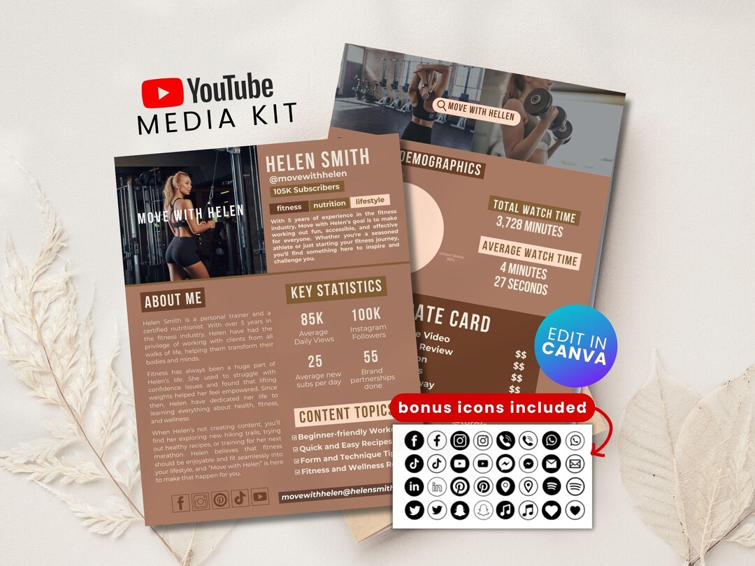 Youtube Media Kit Canva Template Youtuber Press Kit Youtube Channel ...