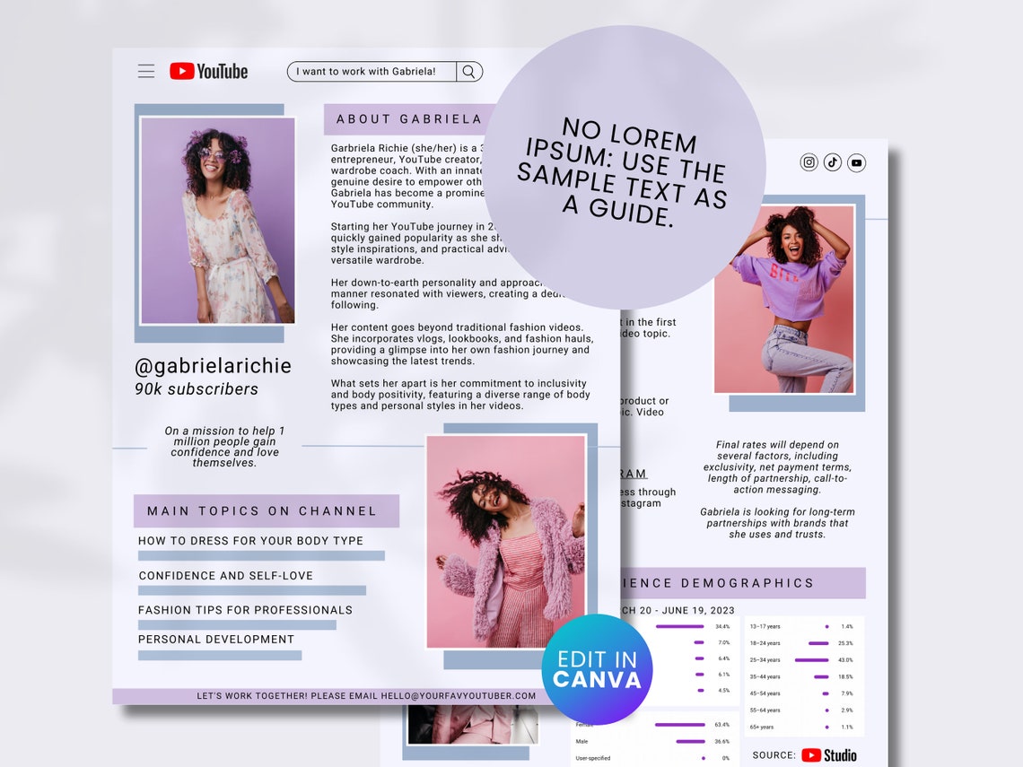Youtube Media Kit Canva Template Youtuber Press Kit Youtube Channel ...