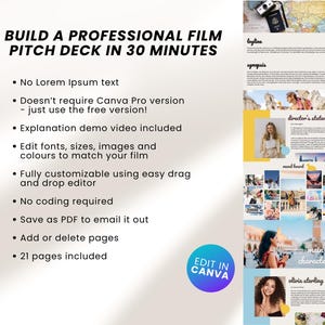 21 Page Film Pitch Deck Canva Template TV Pitch Deck Movie Pitching ...