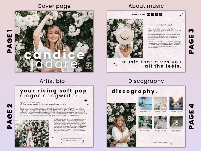 8 Page Music Electronic Press Kit, Artist Media Kit, EPK for Musicians ...