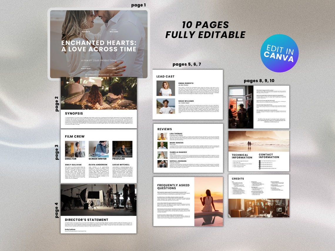 10 Page Film Press Kit Canva Template Film Media Kit Movie Press Kit ...