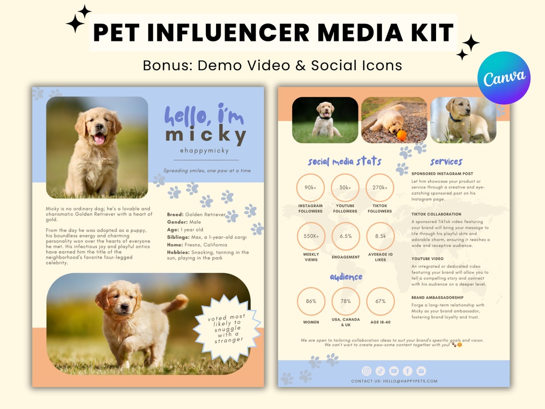 Pet Influencer Media Kit Canva Template Dogfluencer Pet Media Kit Rate ...