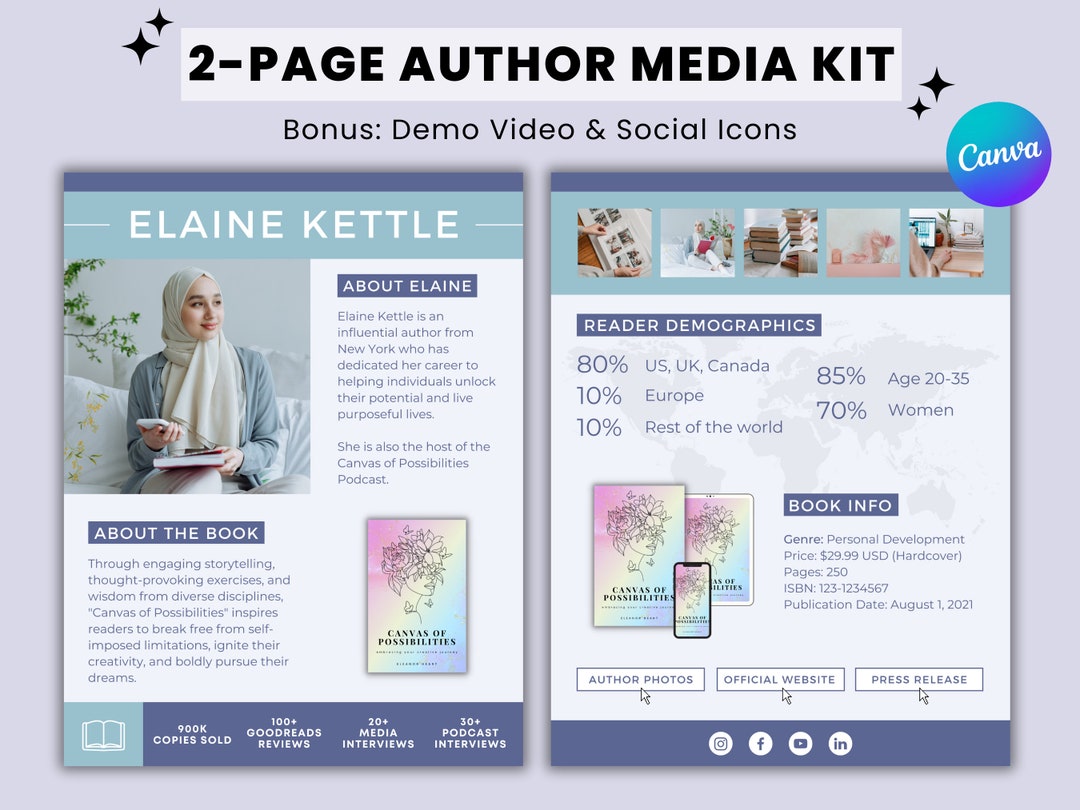 2-page Author Press Kit Canva Template Author Media Kit Book - Etsy