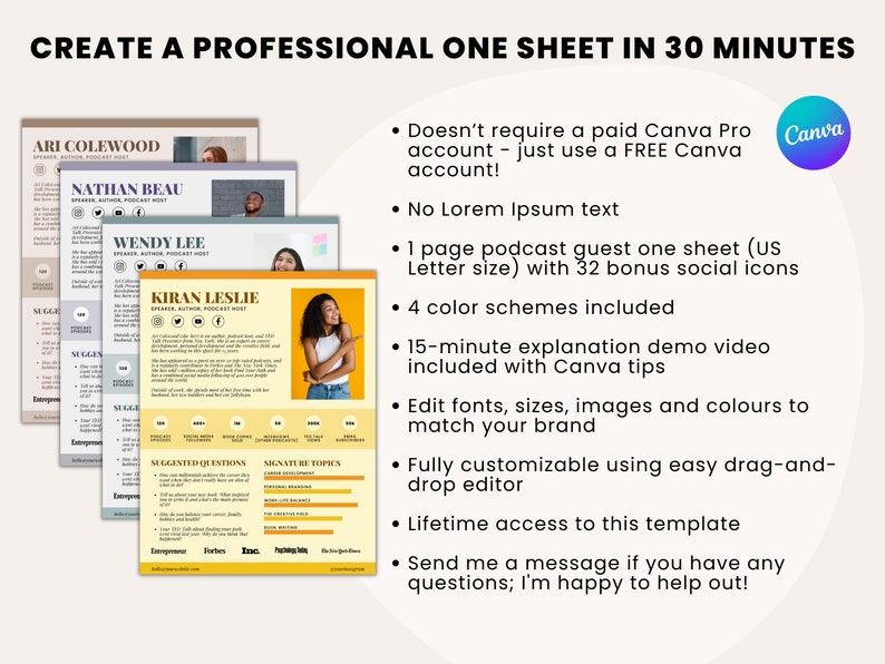 Podcast Guest One Sheet Template, Podcast Guest Template, Speaker Sheet ...