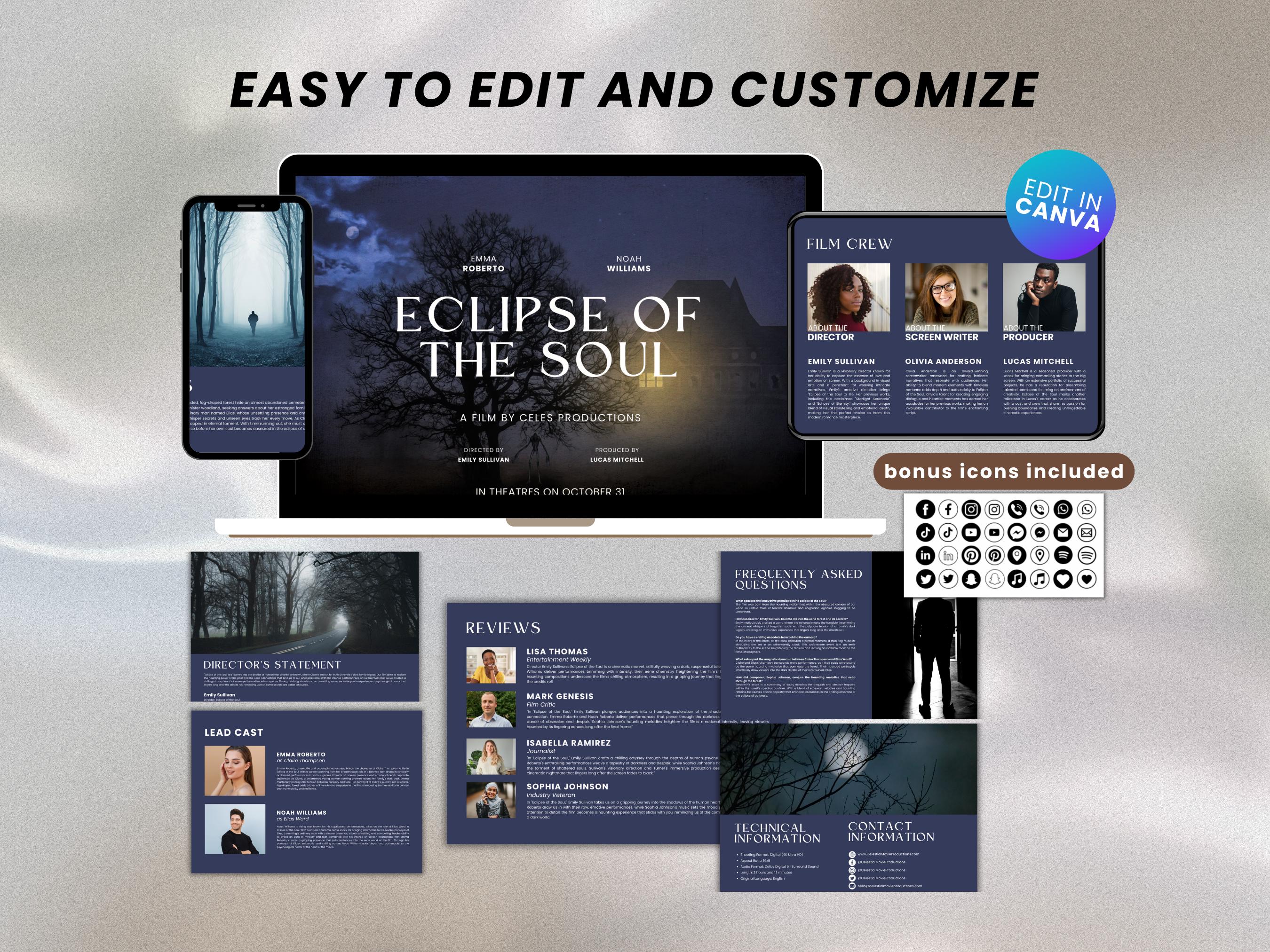 10 Page Film Press Kit Canva Template Film Media Kit Movie Press Kit ...