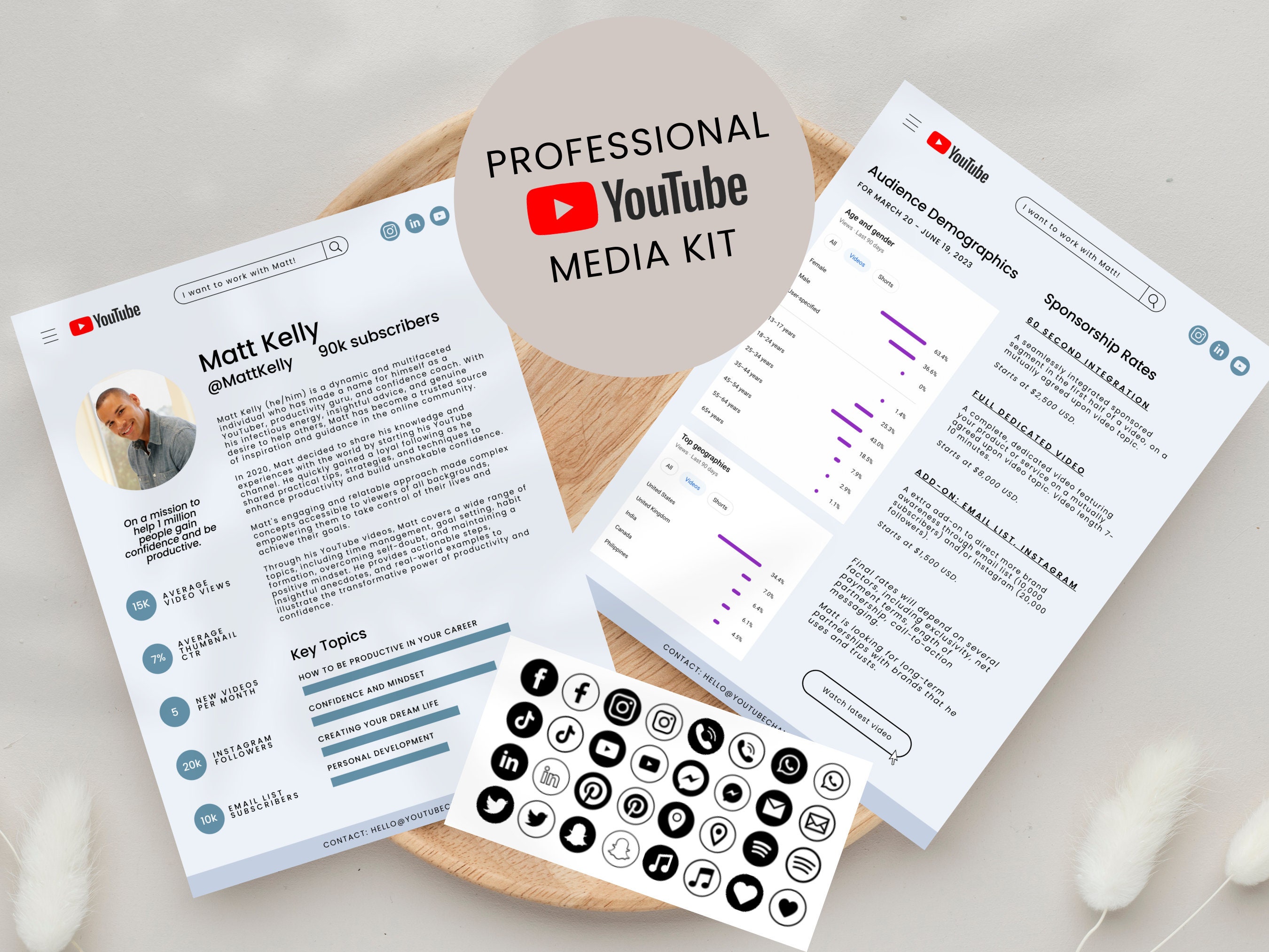 Youtube Media Kit Canva Template Youtuber Press Kit Youtube Channel ...