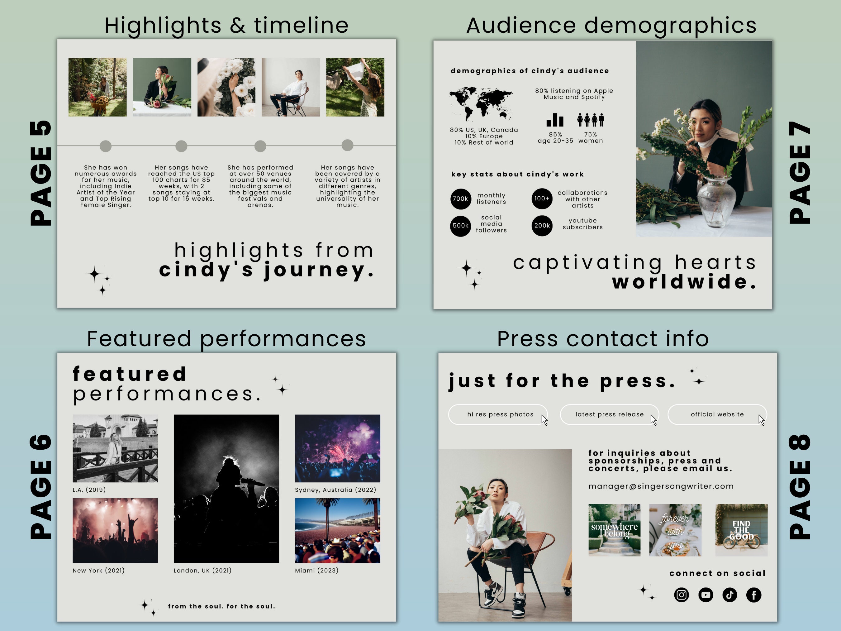 8 Page Music Electronic Press Kit, Artist Media Kit, EPK for Musicians ...