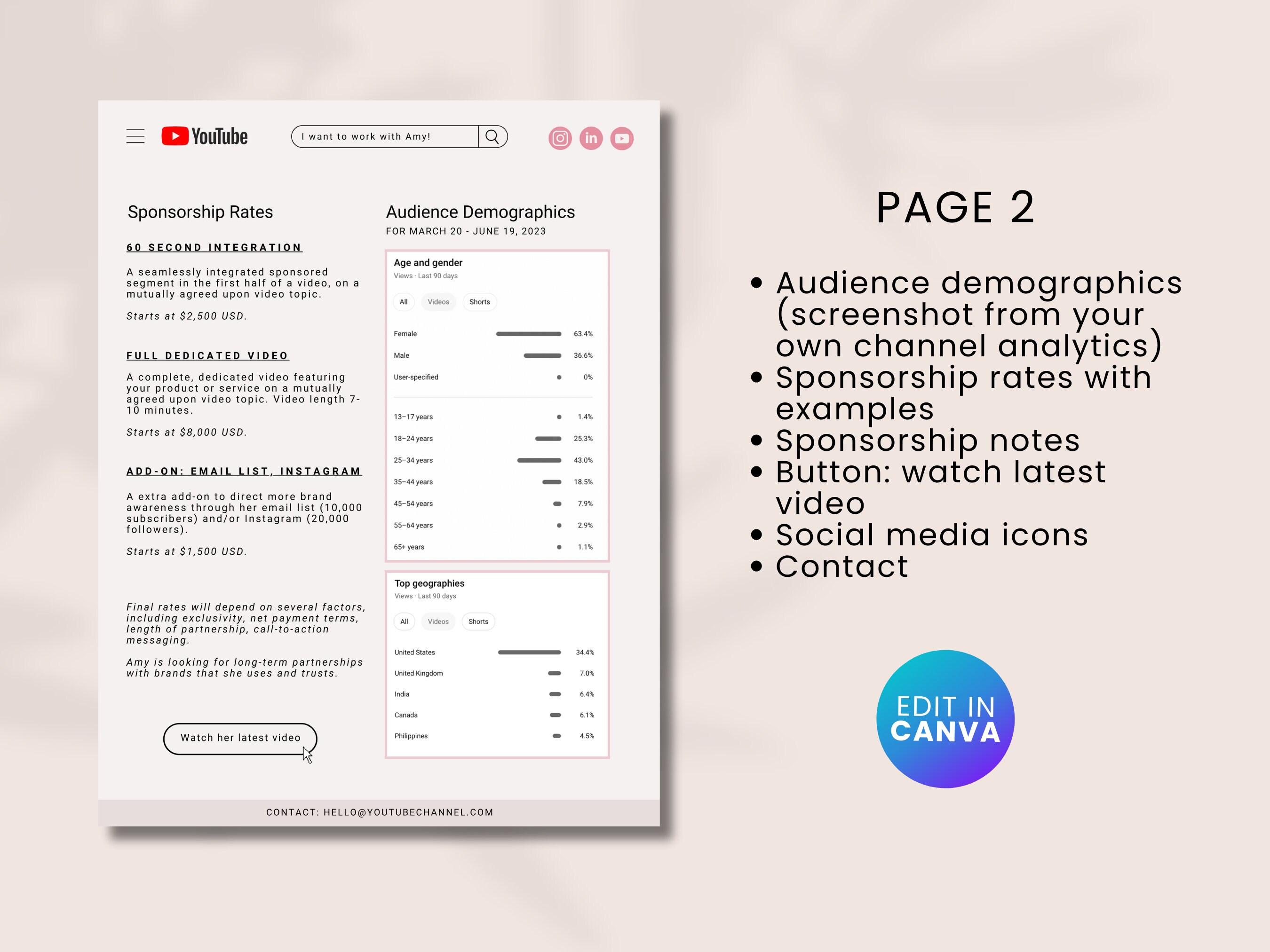 Youtube Media Kit Canva Template Youtuber Press Kit Youtube Channel ...