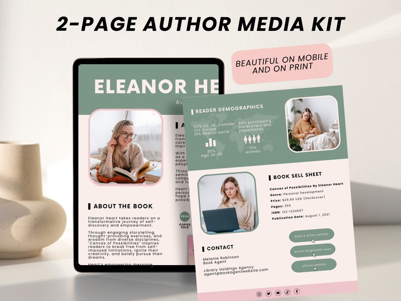 2-page Author Press Kit Canva Template, Author Media Kit, Book ...