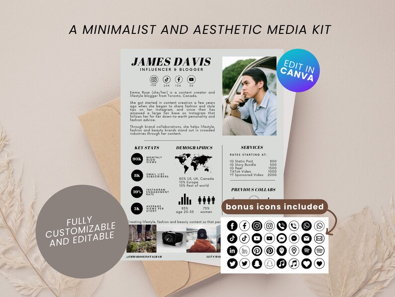1 Page Media Kit Canva Template, Media Kit Tiktok Instagram, Media Kit ...