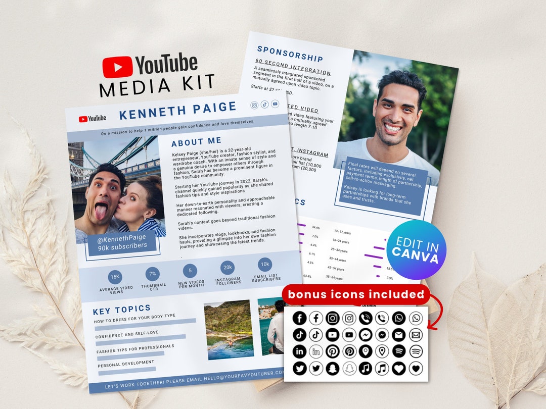 Youtube Media Kit Canva Template Youtuber Press Kit Youtube Channel ...