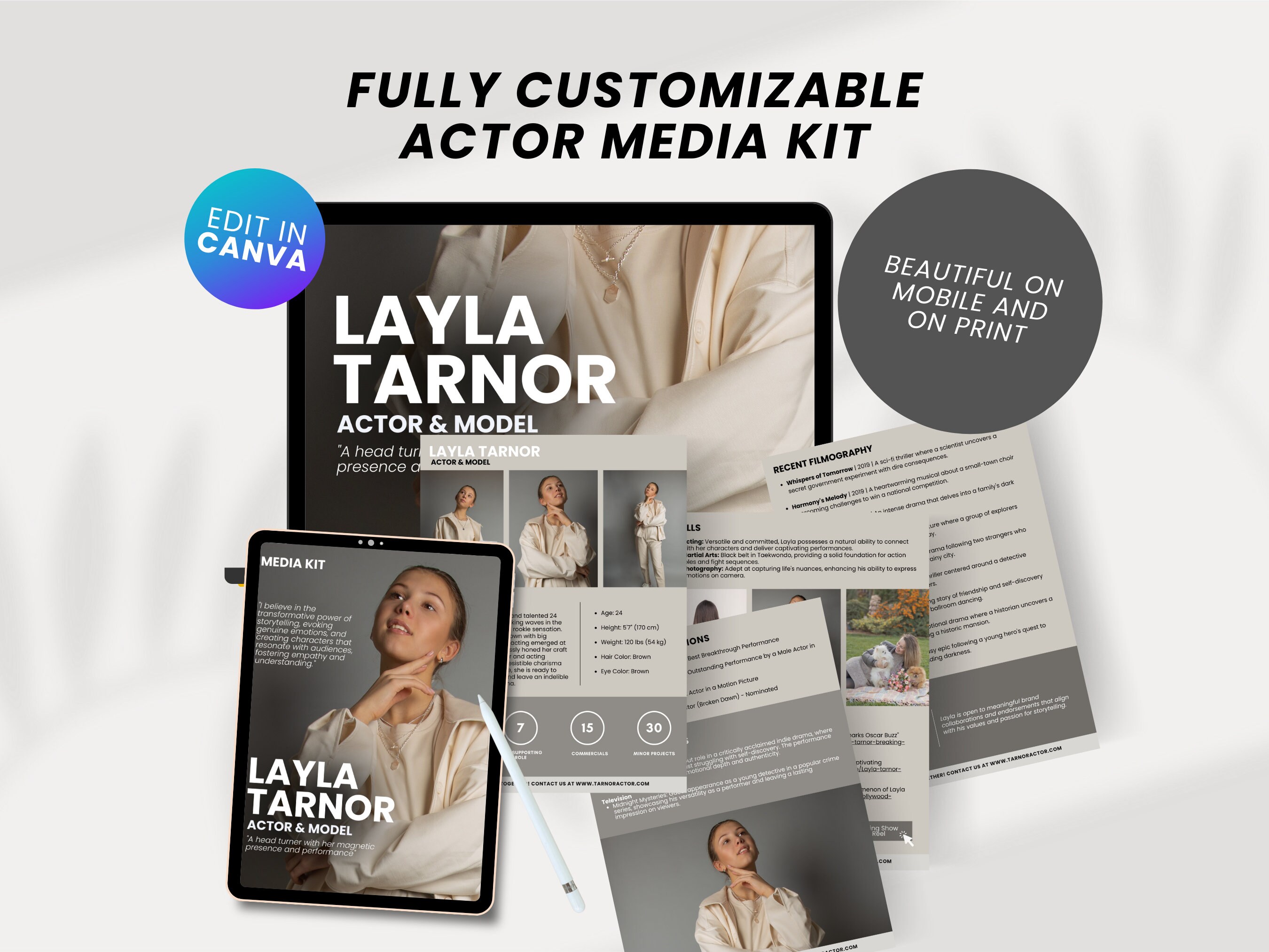 5-page Actor Media Kit Canva Template Actor Press Kit EPK for Actors ...