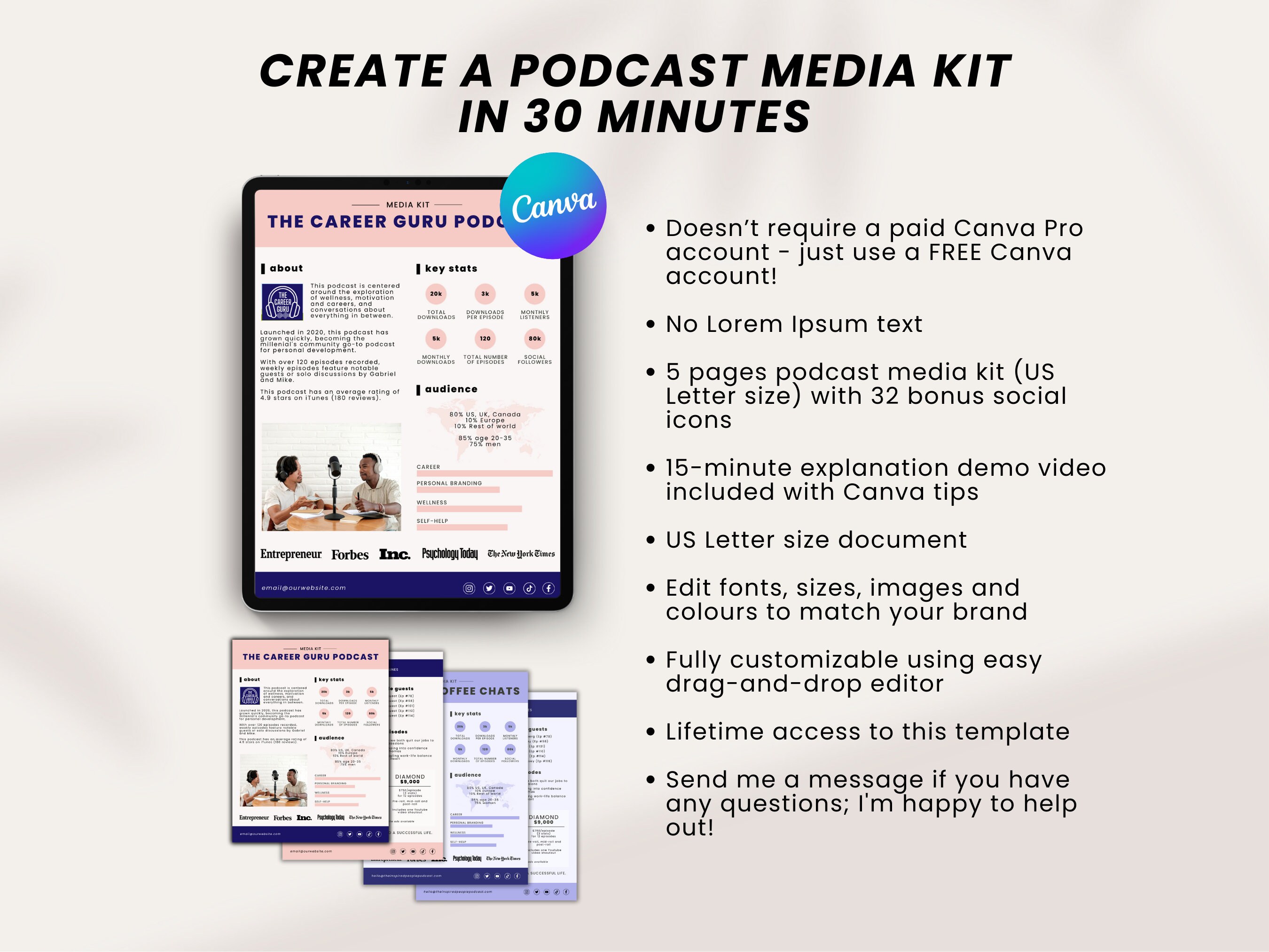 2 Page Podcast Media Kit Canva Template, Podcast Press Kit, Podcast ...